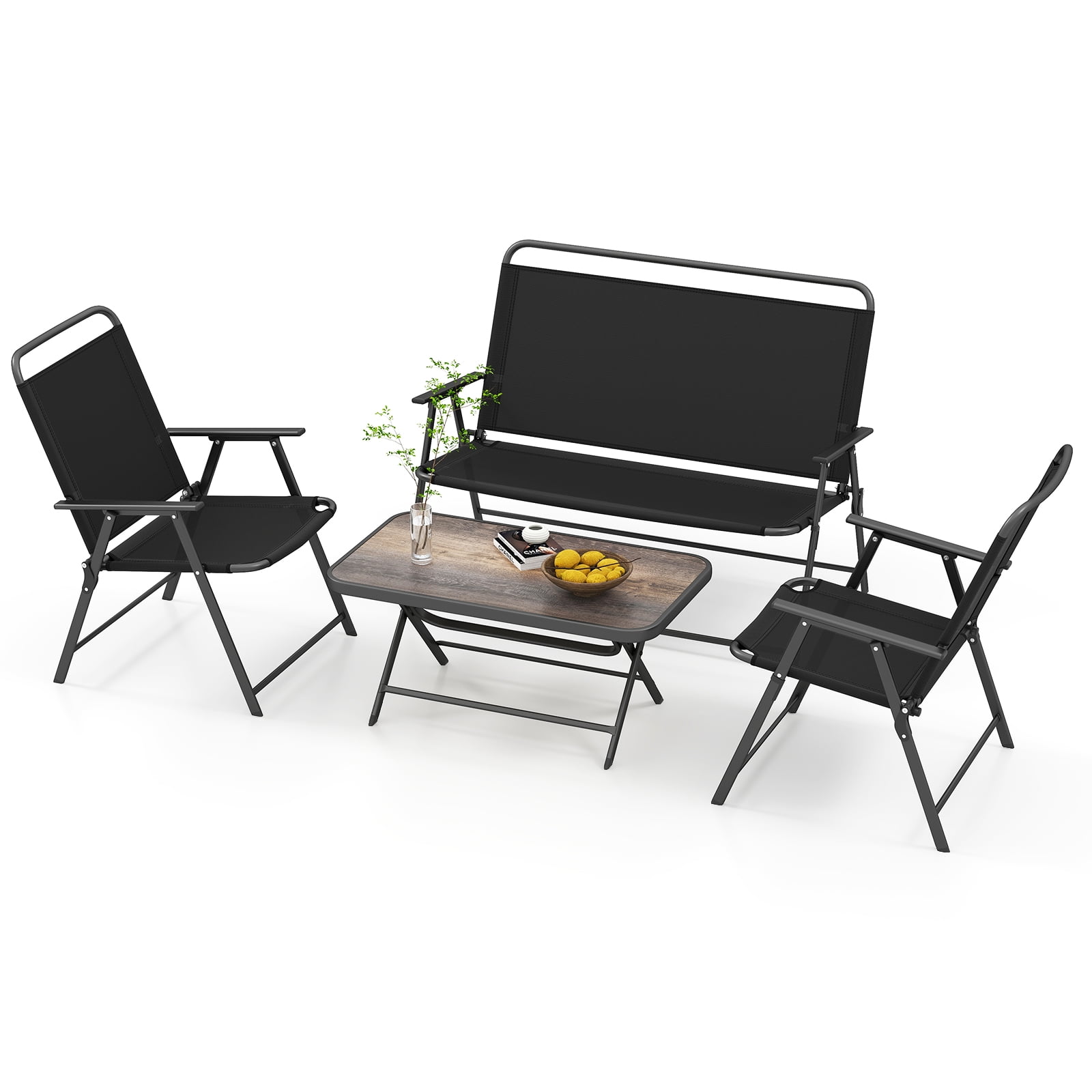 Gymax 4 Piece Outdoor Conversation Set Metal Frame Outdoor Bistro Set w ...