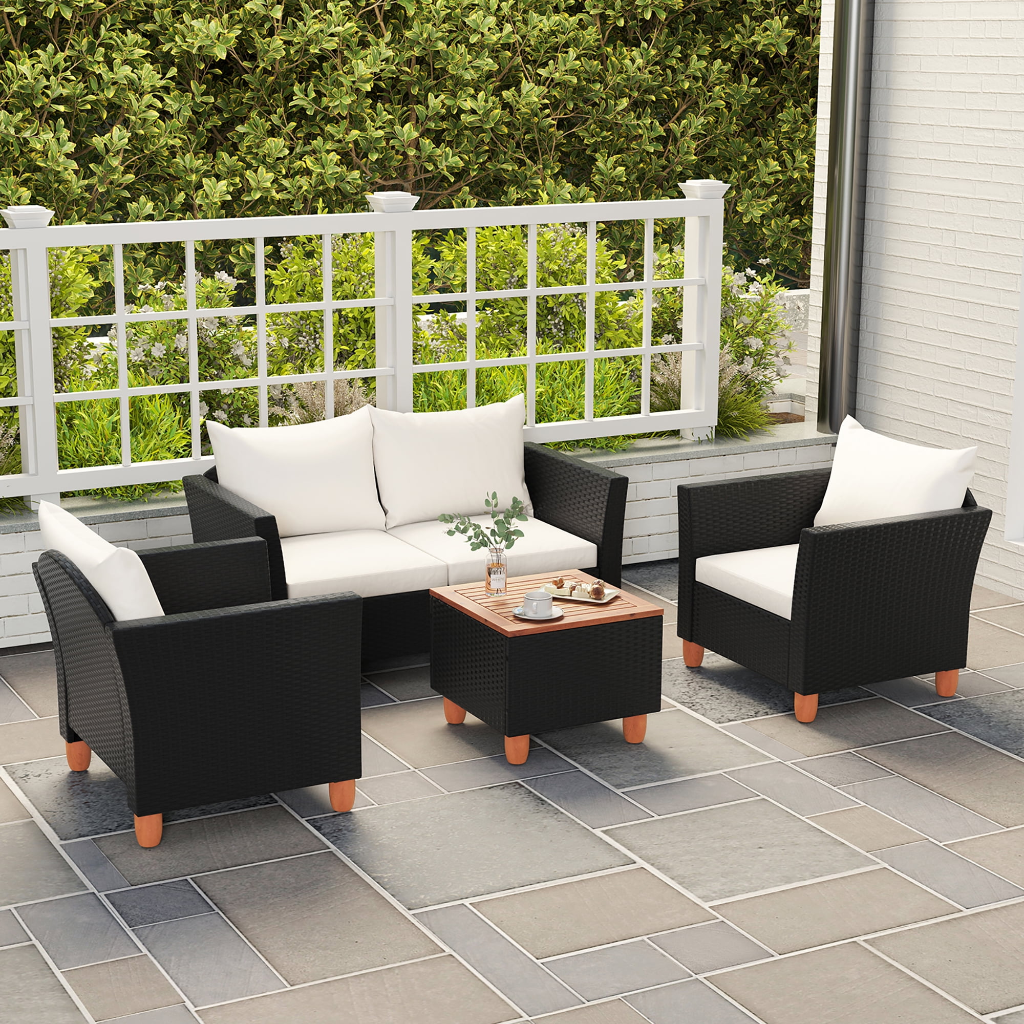 Gymax 4 Piece Outdoor Conversation Set Patio Cushioned Chairs w ...