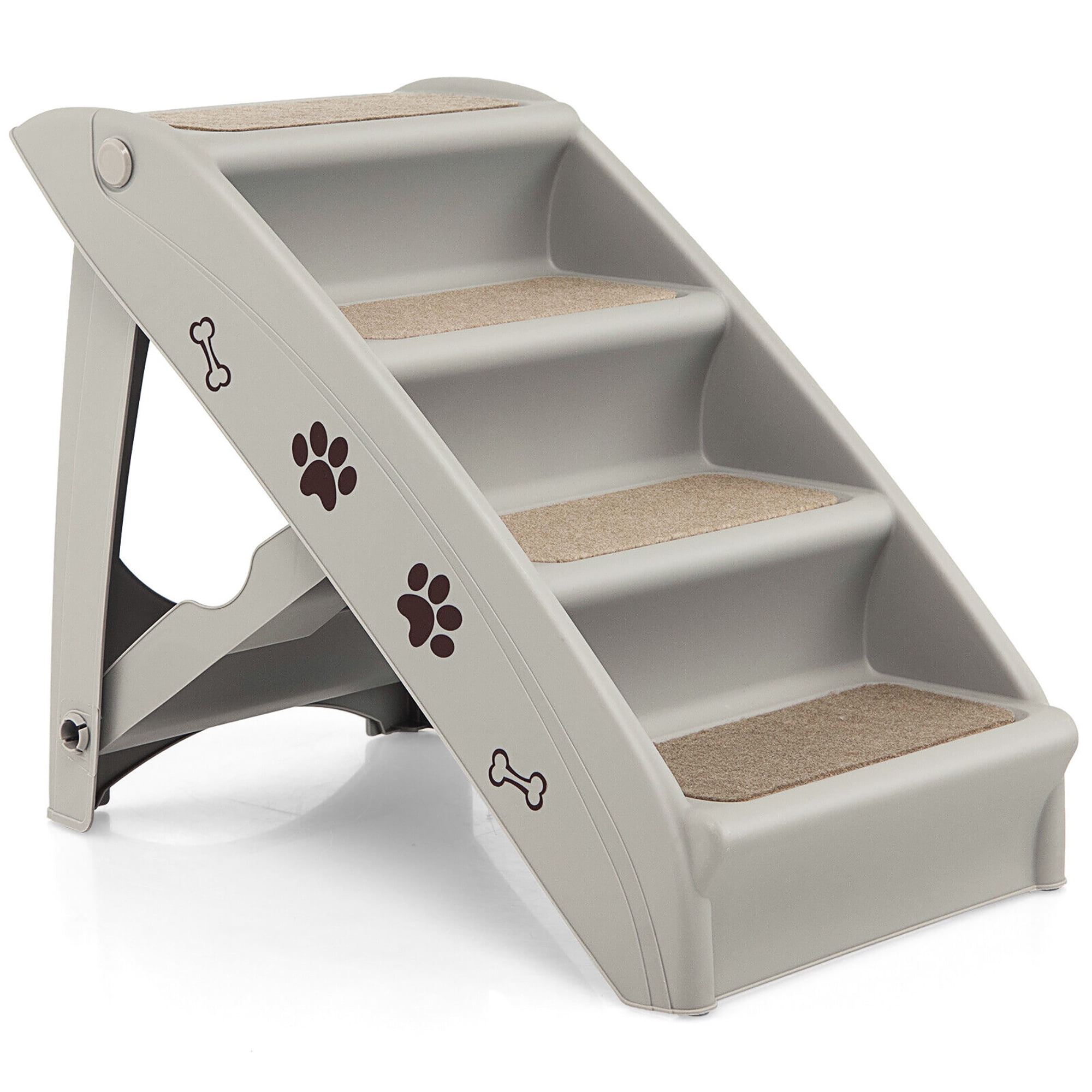 Gymax 4 Steps Folding Pet Dog Stairs w/ Safe Side Rail for Indoor ...