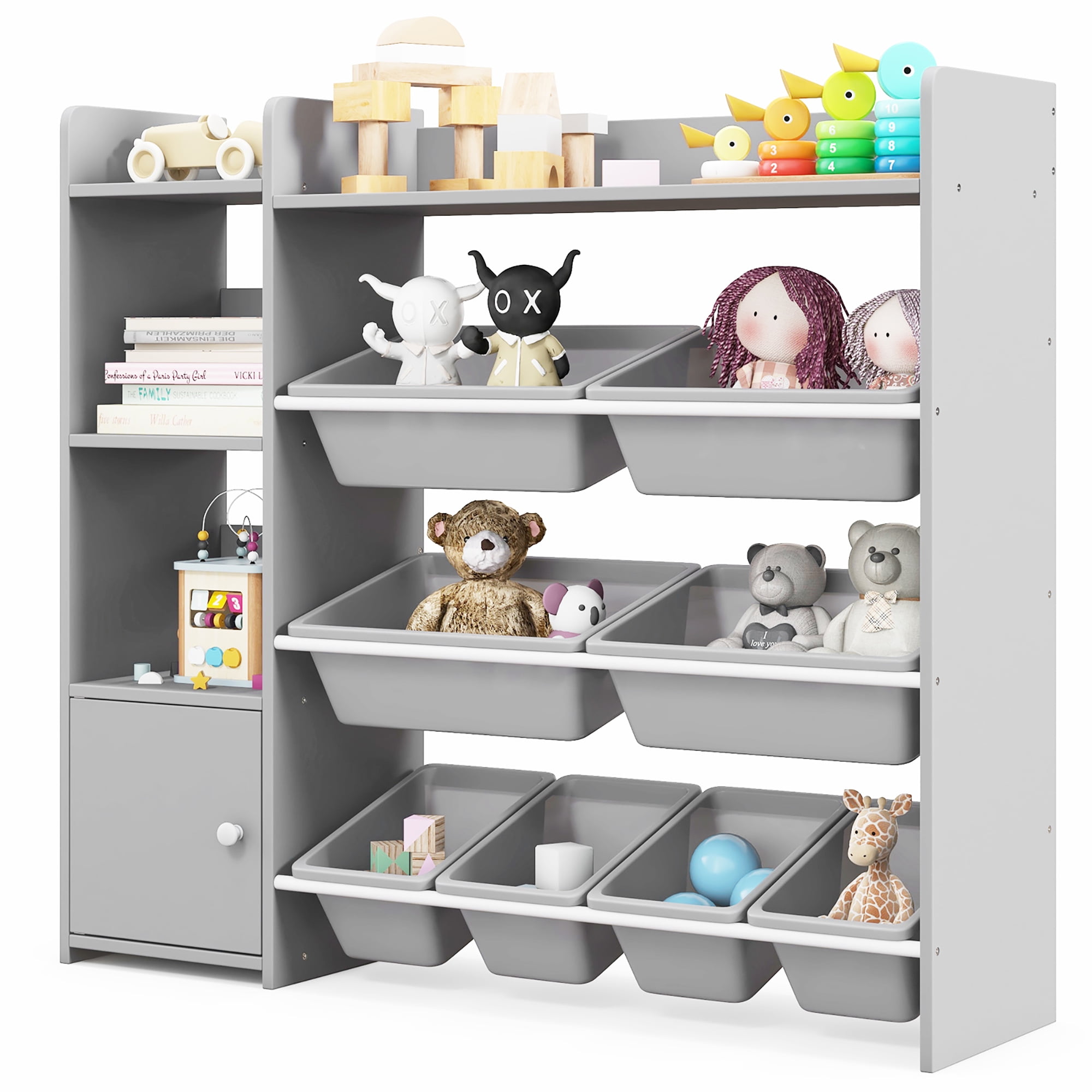 Gymax 4-Tier Kids Toy Storage Organizer Bookshelf w/ 8 Toy Organizer ...