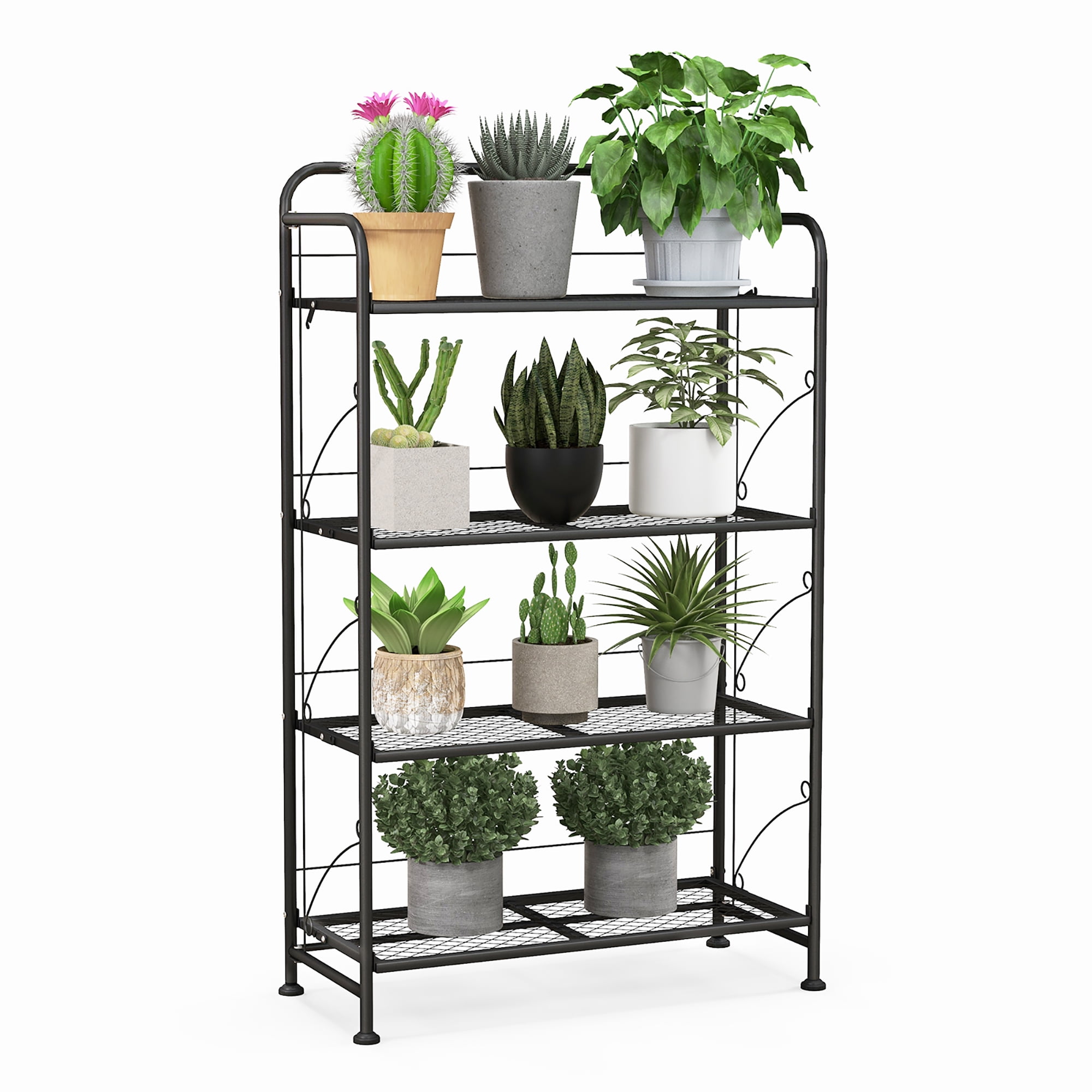 Gymax 4 Tires Collapsible Plant Stand Rack Multiple Metal Shelf w ...
