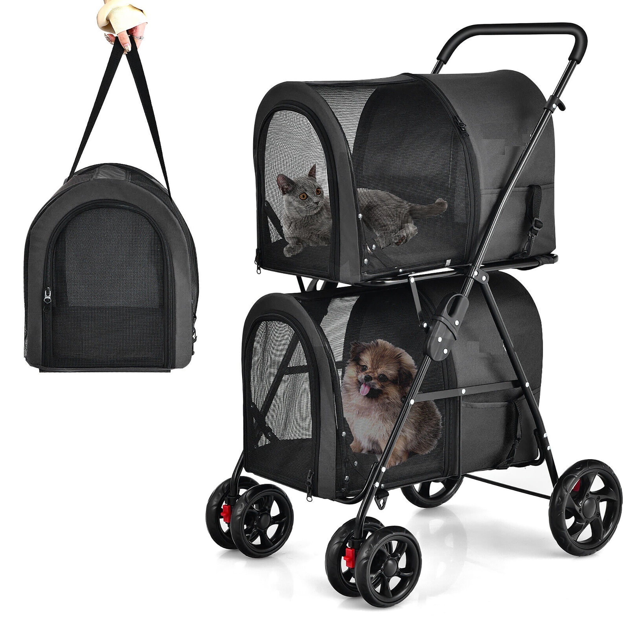 Gymax 4-in-1 Removable Double Pet Stroller for Small to Medium Dogs ...