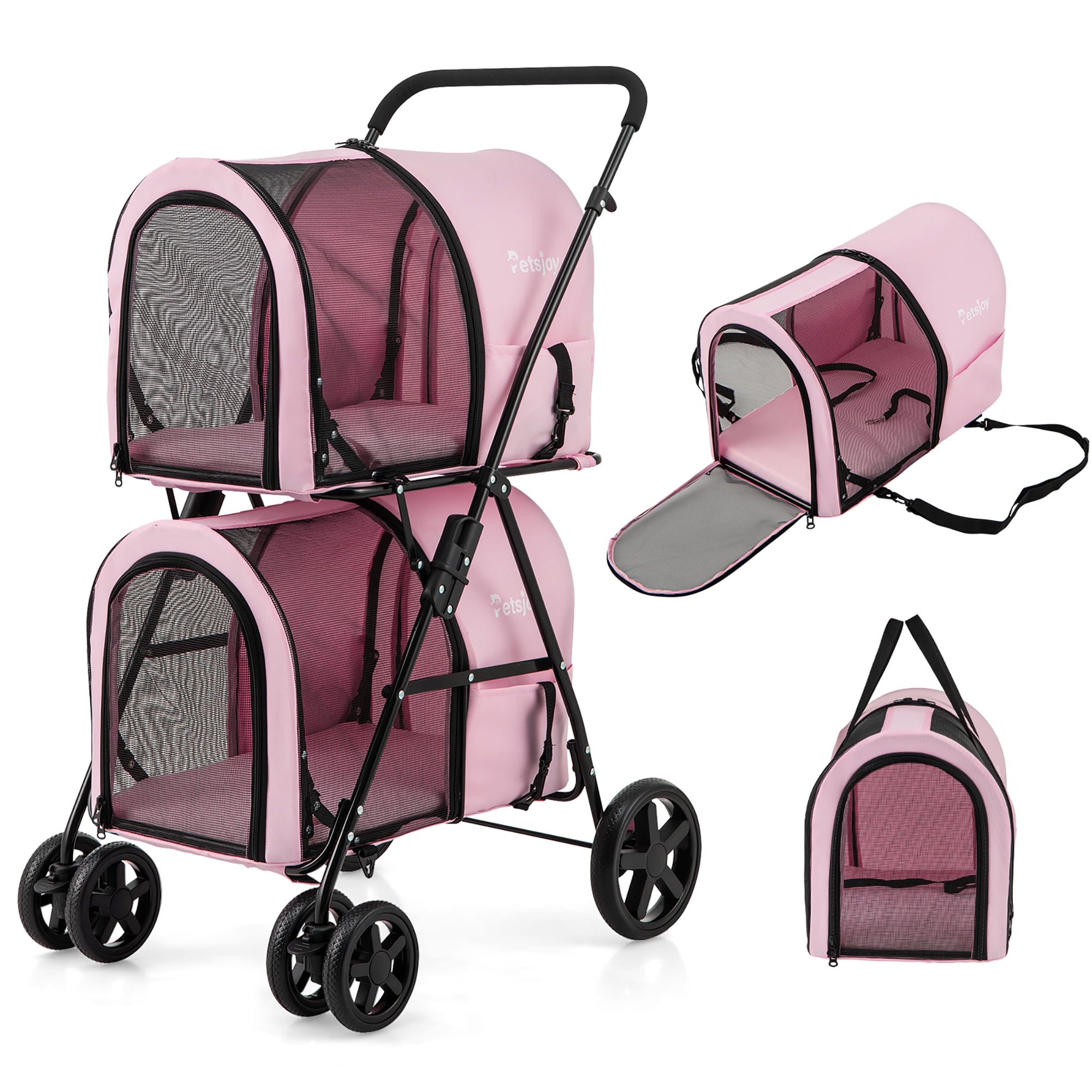 Gymax 4-in-1 Double Pet Stroller w/ Detachable Carrier Travel Carriage ...