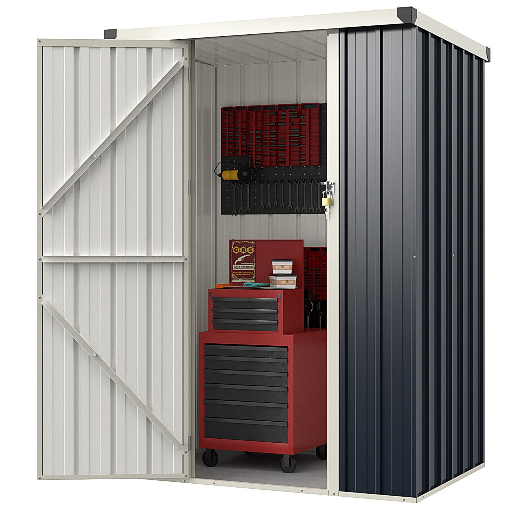 Gymax Metal Outdoor Storage Shed, 4 x 3 FT, Galvanized Steel, Lockable ...