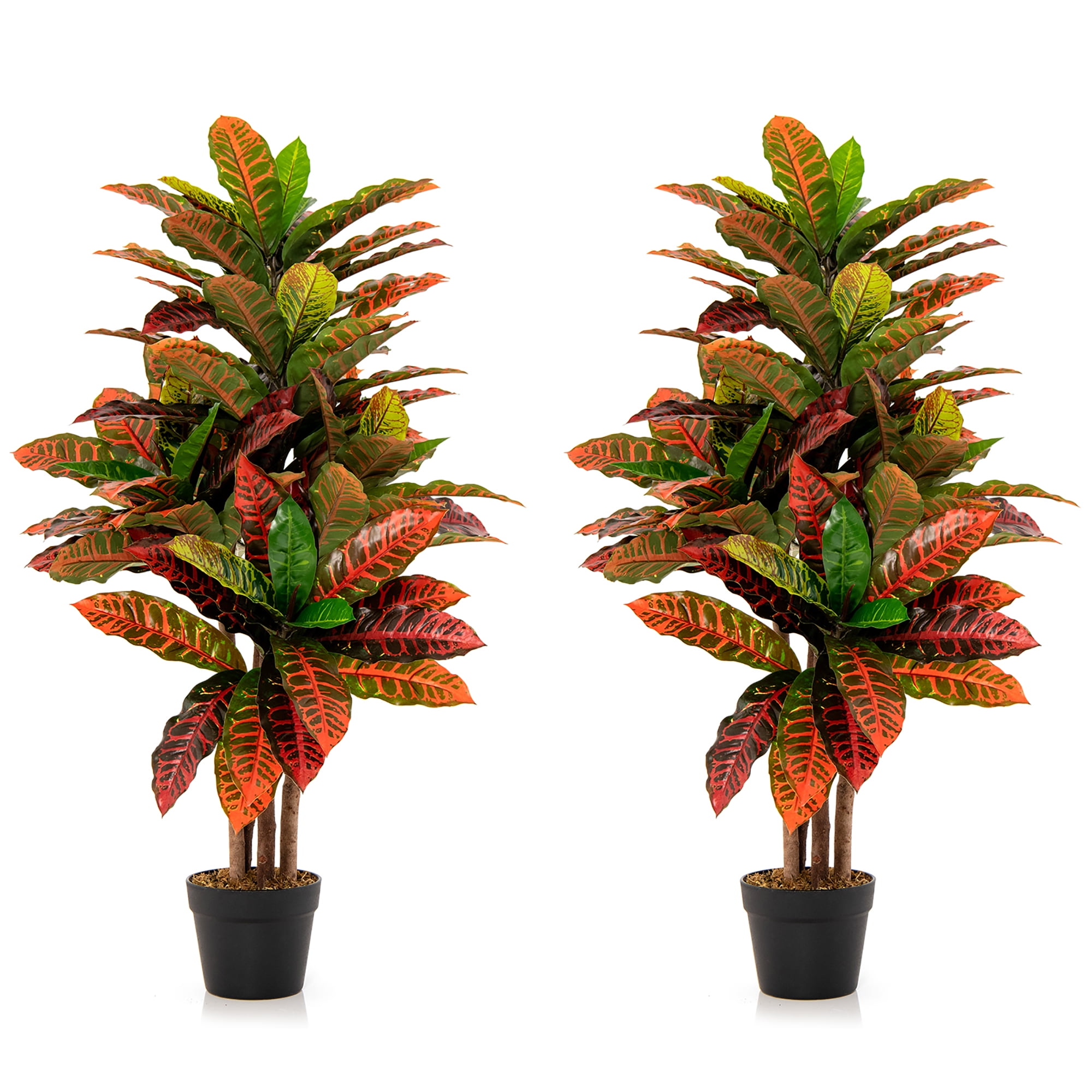 Gymax 40'' Tall Artificial Croton Plant w/ Colorful Variegated Leaves ...