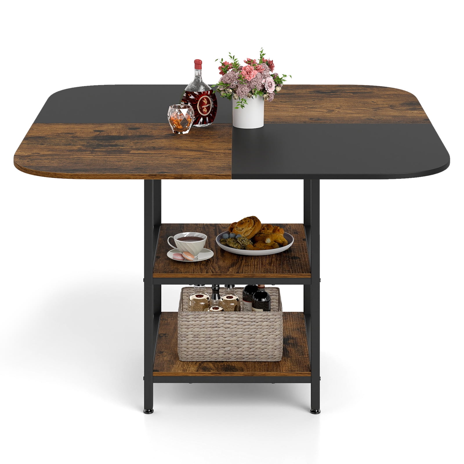 Gymax 47.5'' Square Dining Table w/Double-colored Splice Desktop 2-Tier ...