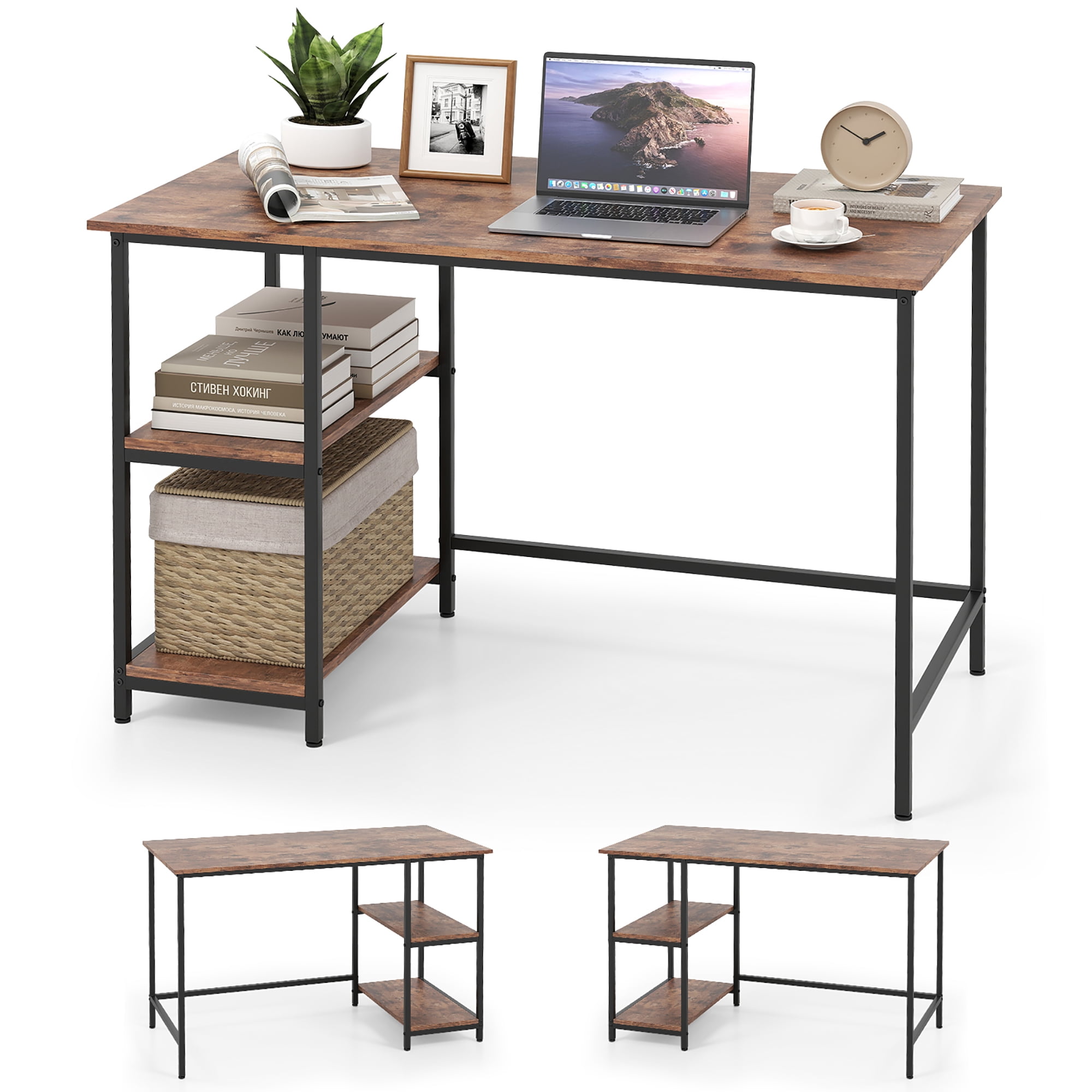 Gymax 47'' Sturdy Computer Desk with Adjustable Shelf, Engineered Wood ...