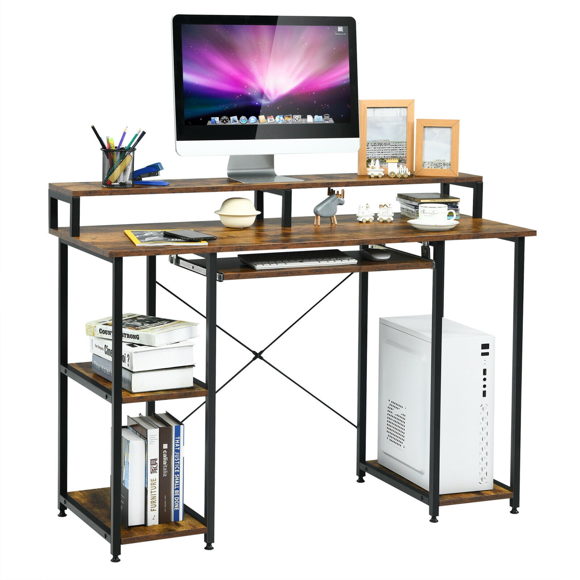 Gymax 47'' Computer Desk Writing Study Table w/ Keyboard Tray & Monitor ...