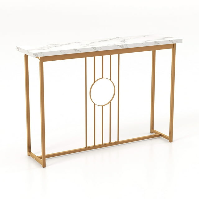 Gymax 47'' Console Table Faux Marble Top Narrow Accent Sofa Side Table ...