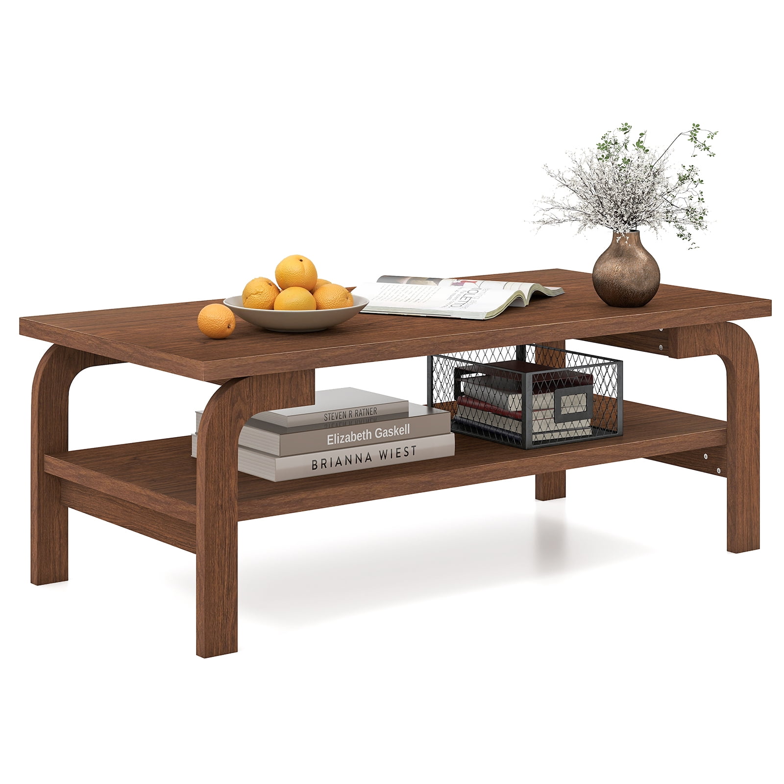 Gymax 47'' Rectangular Coffee Table w/ Storage Shelf & Curved Legs for ...