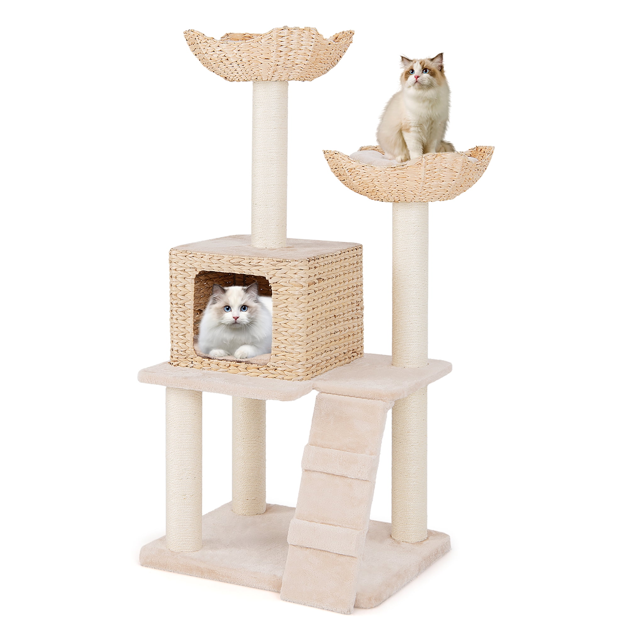 Gymax 48'' Cattail Cat Tower w/ Sisal Scratching Posts Perch Condo ...