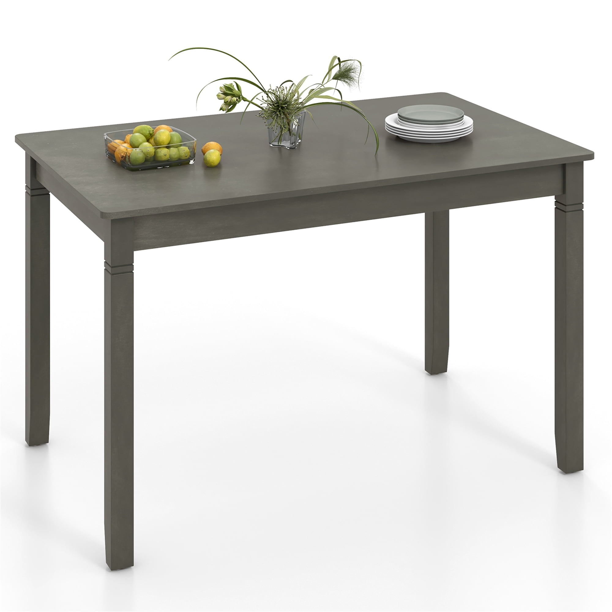 Gymax 48'' Wooden Dining Table for 4 People w/ Rubber Wood Legs Rectangular Table Gray - Walmart.com