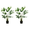 Gymax Large Indoor Potted 4FT Artificial Monstera Deliciosa Tree 2-Pack ...