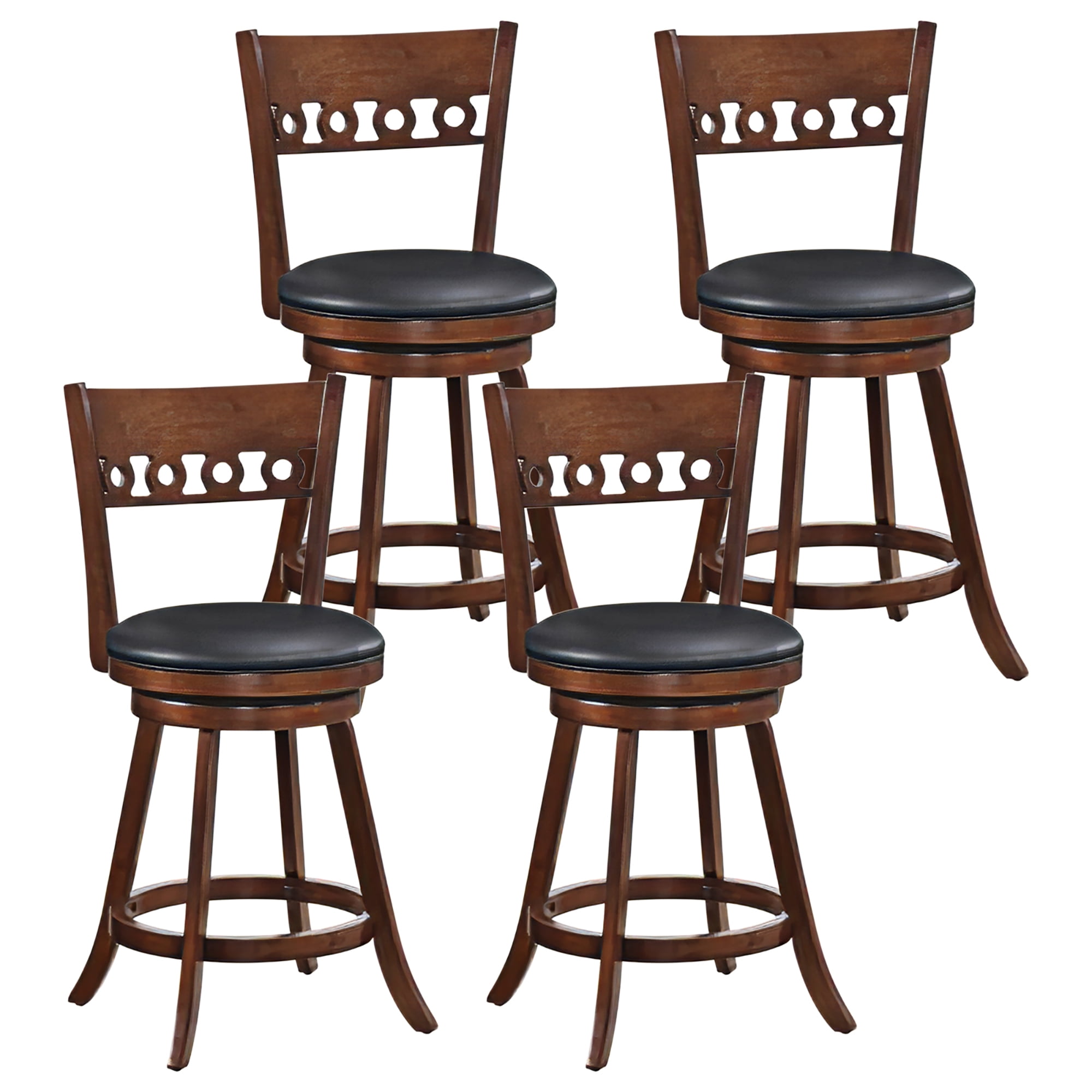 Gymax 4PCS 24.5'' Counter Height Bar Chairs Swivel Bar Stools w/ Rubber ...
