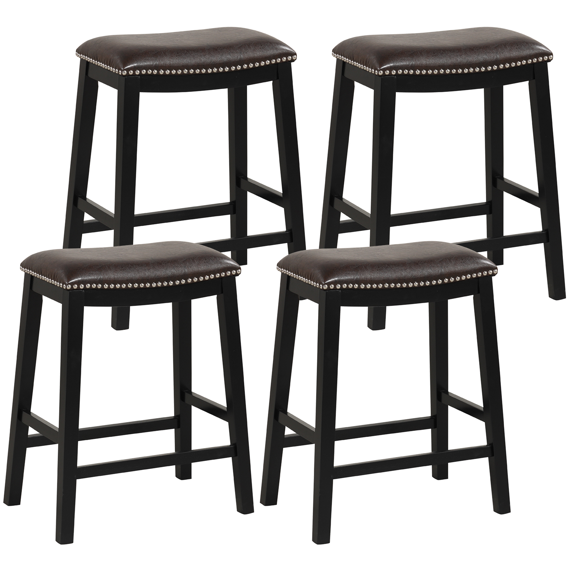 Gymax 4PCS 26'' Upholstered Counter Height Bar Stool PVC Leather Saddle ...