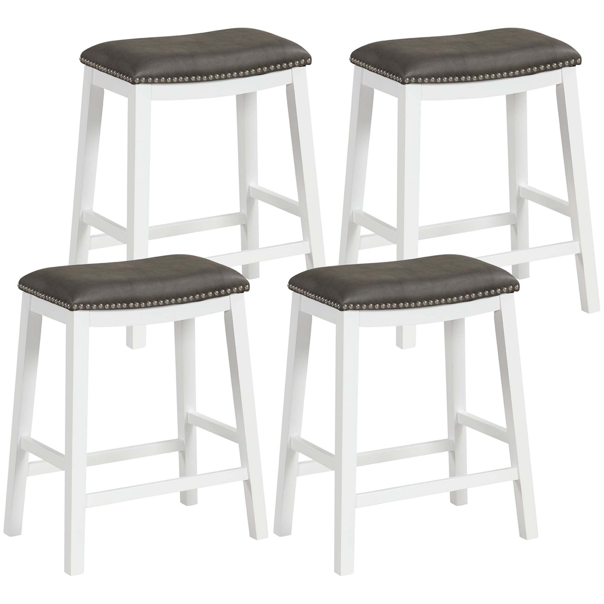 Gymax 4PCS 26'' Upholstered Counter Height Bar Stool PVC Leather Saddle ...