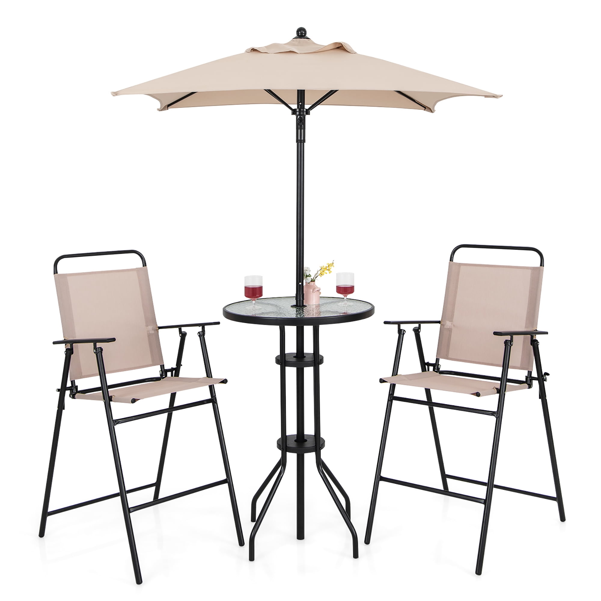 Gymax Outdoor High Top Furniture: 4PCS Bistro Set with Folding Counter ...