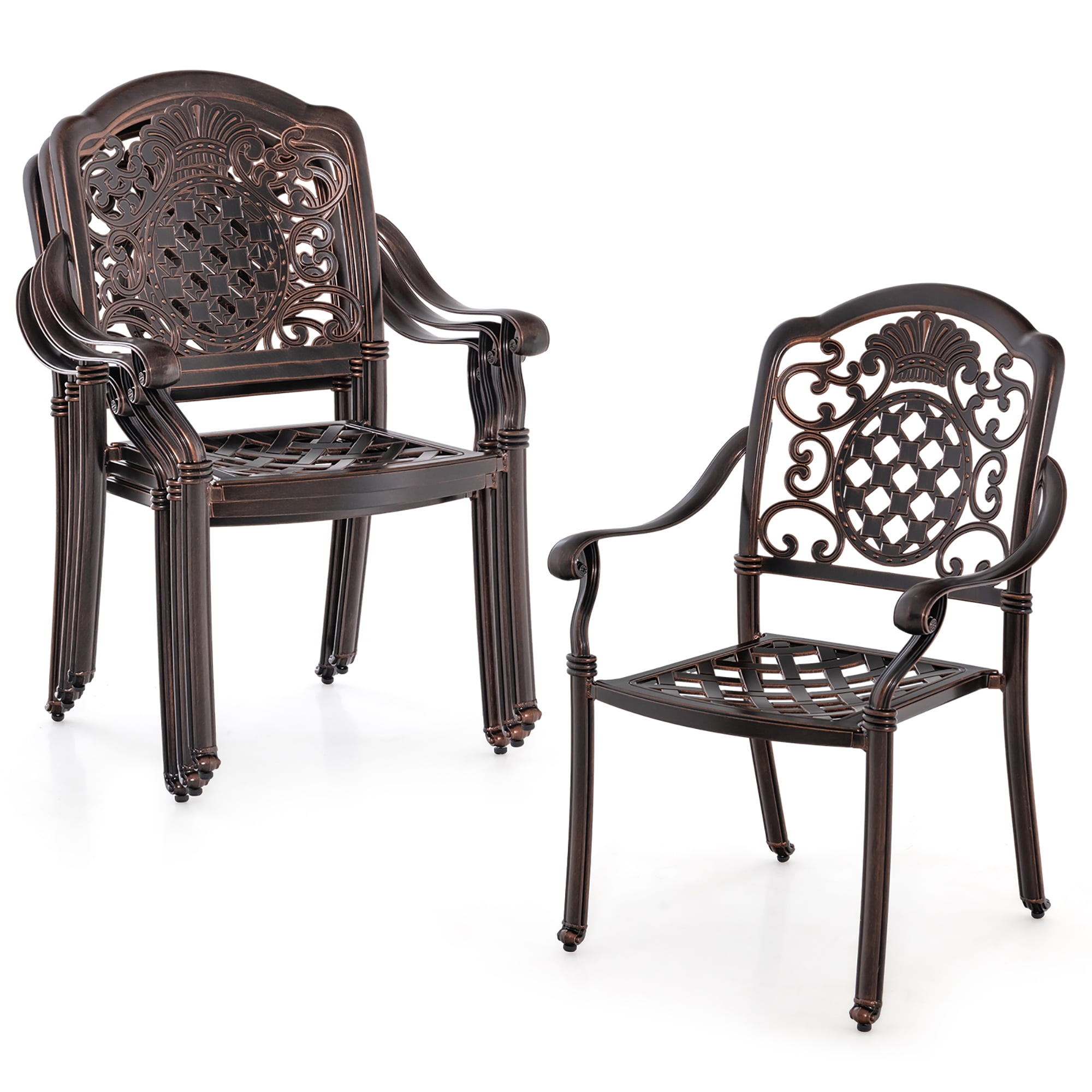 Gymax 4PCS Cast Aluminum Chairs Outdoor Metal Armchairs w/ Ergonomic ...