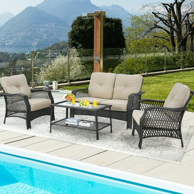 Gymax 4PCS Weather-Resistant Outdoor Seating Patio Set with Storage ...