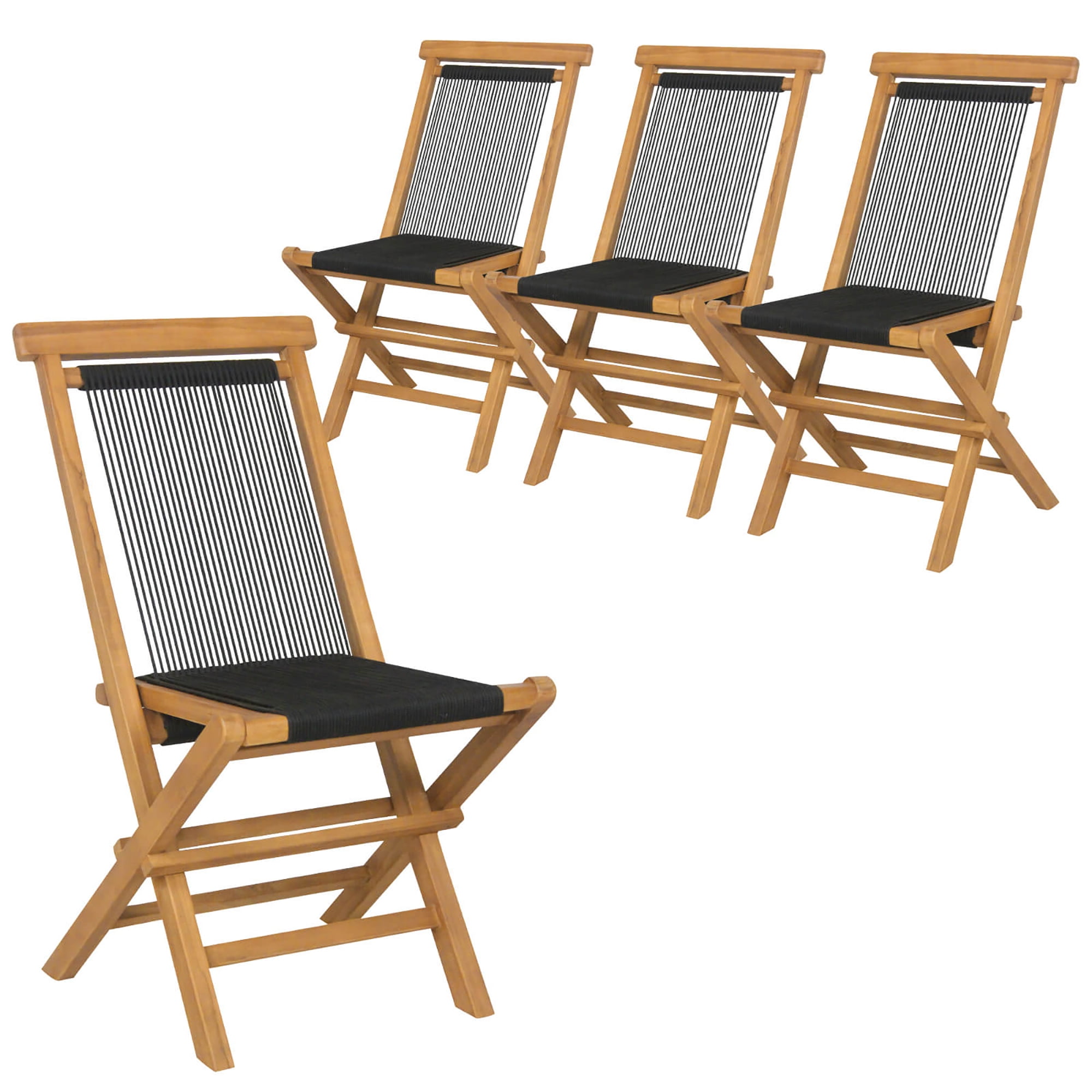 Gymax 4PCS Folding Chairs w/ Quick-Folding Portable Design Woven Rope ...
