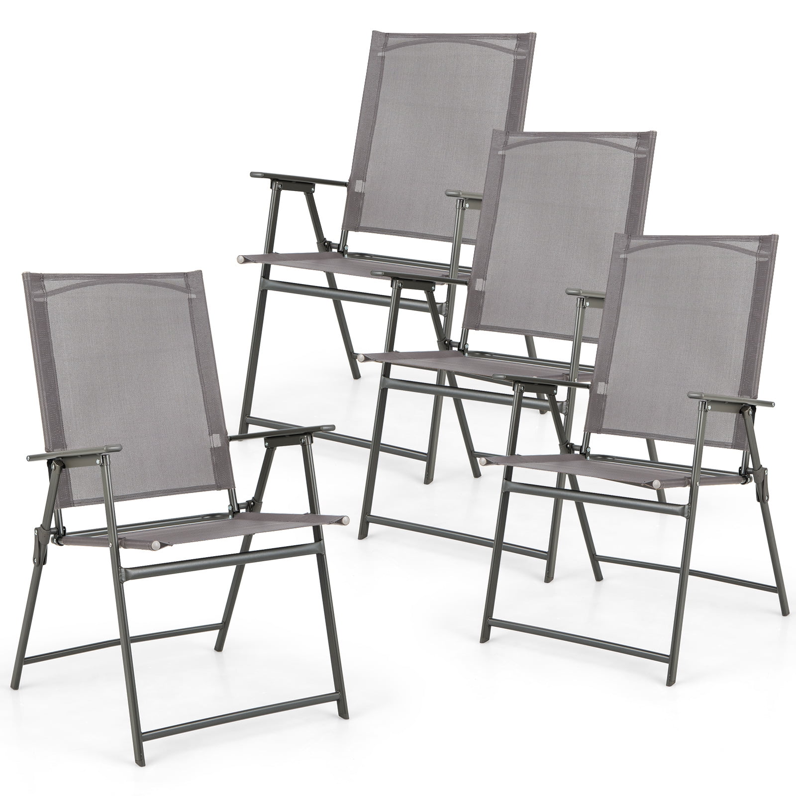 Gymax 4PCS Patio Folding Chairs, Outdoor Steel Dining Chair Set ...