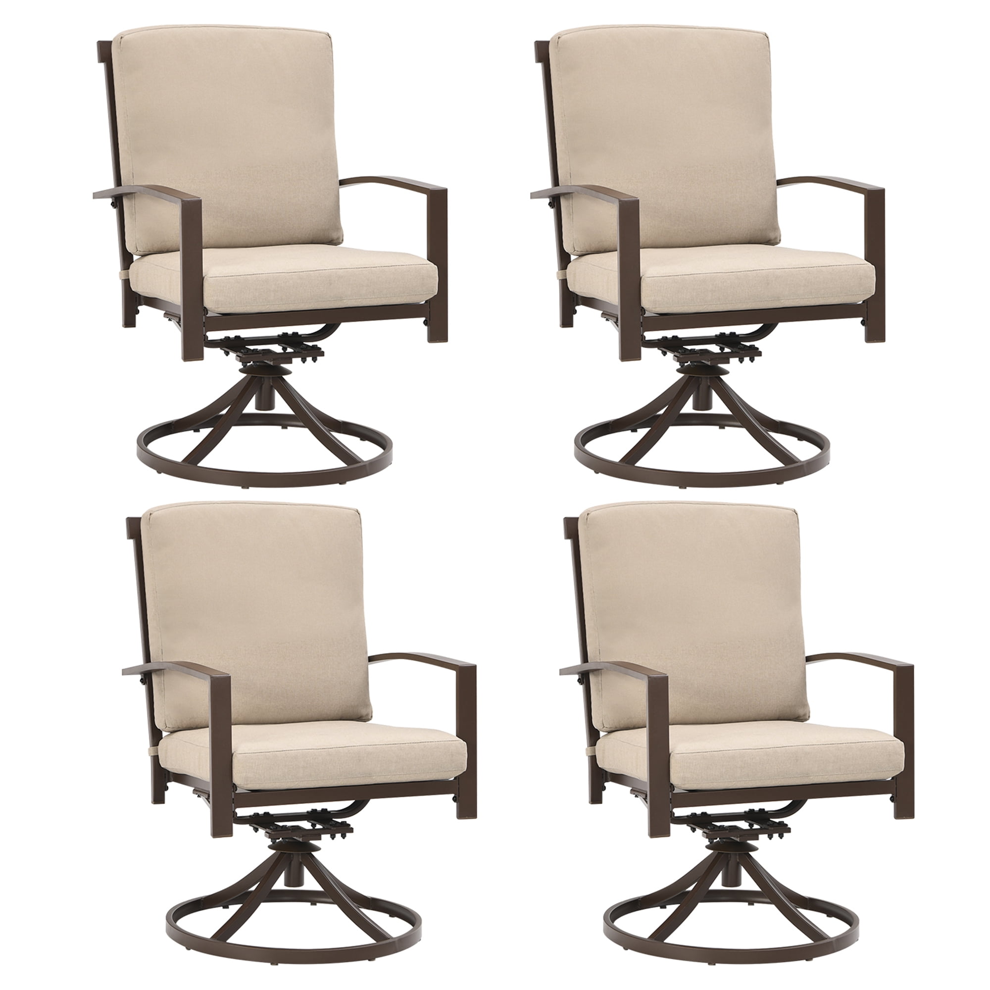 Gymax 4PCS Patio Swivel Chairs Rotating Dining Chair Set w/ Beige ...