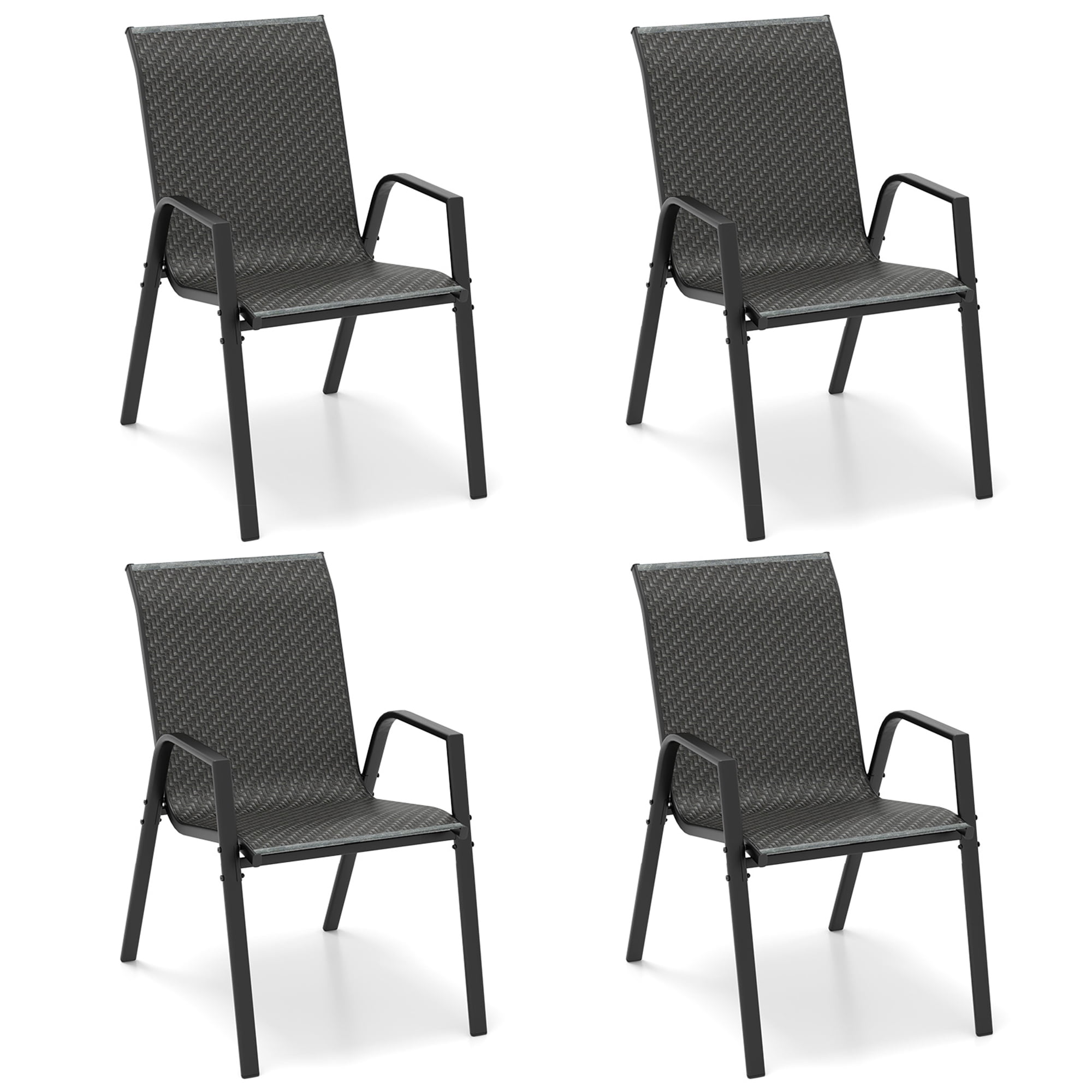 Gymax 4-Set Metal Stackable Patio Rattan Chairs with Impeccable Brown ...