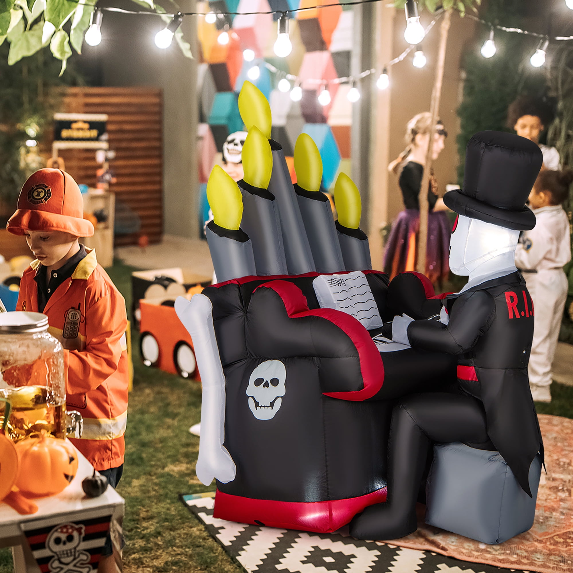 Gymax Halloween Inflatable Skeleton Pianist, 5.2 FT Blow-Up Decoration ...