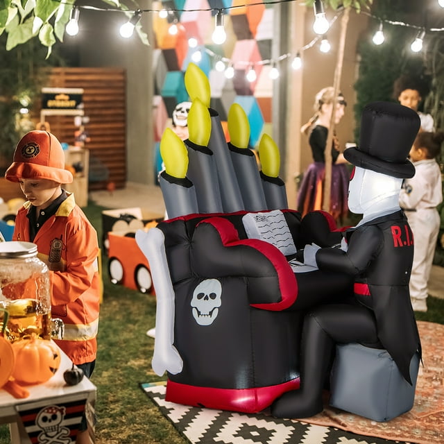 Gymax 5.2 FT Inflatable Skeleton Playing Piano Blow up Giant Skeleton w ...