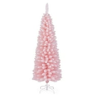 HOMCOM Slim Fake Plastic Artificial Christmas Tree with LED Lights ...