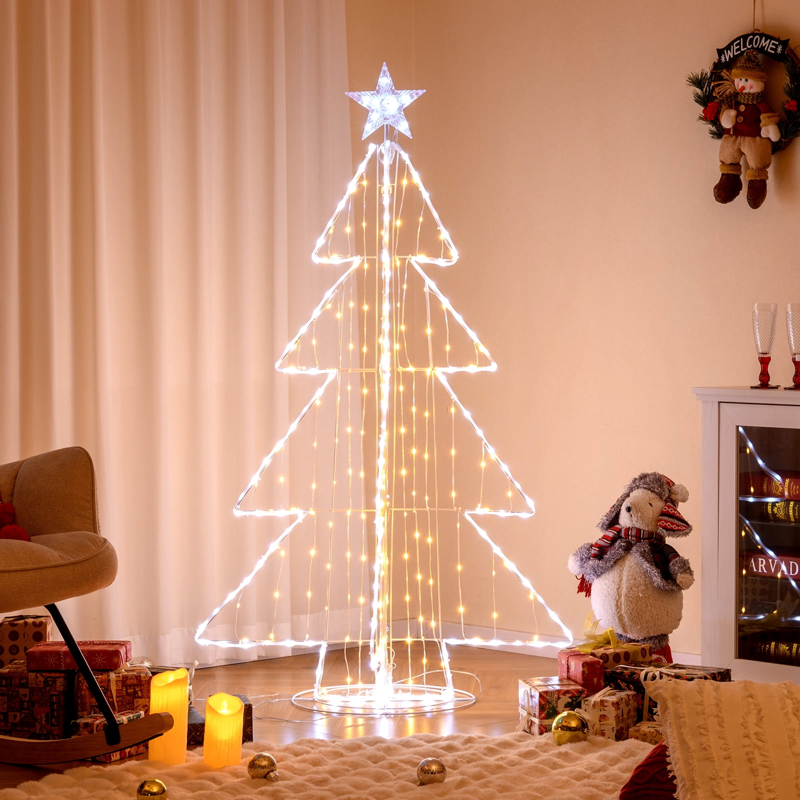 Gymax 5 FT LED Lighted Cone Tree Indoor & Outdoor Xmas Decoration w ...