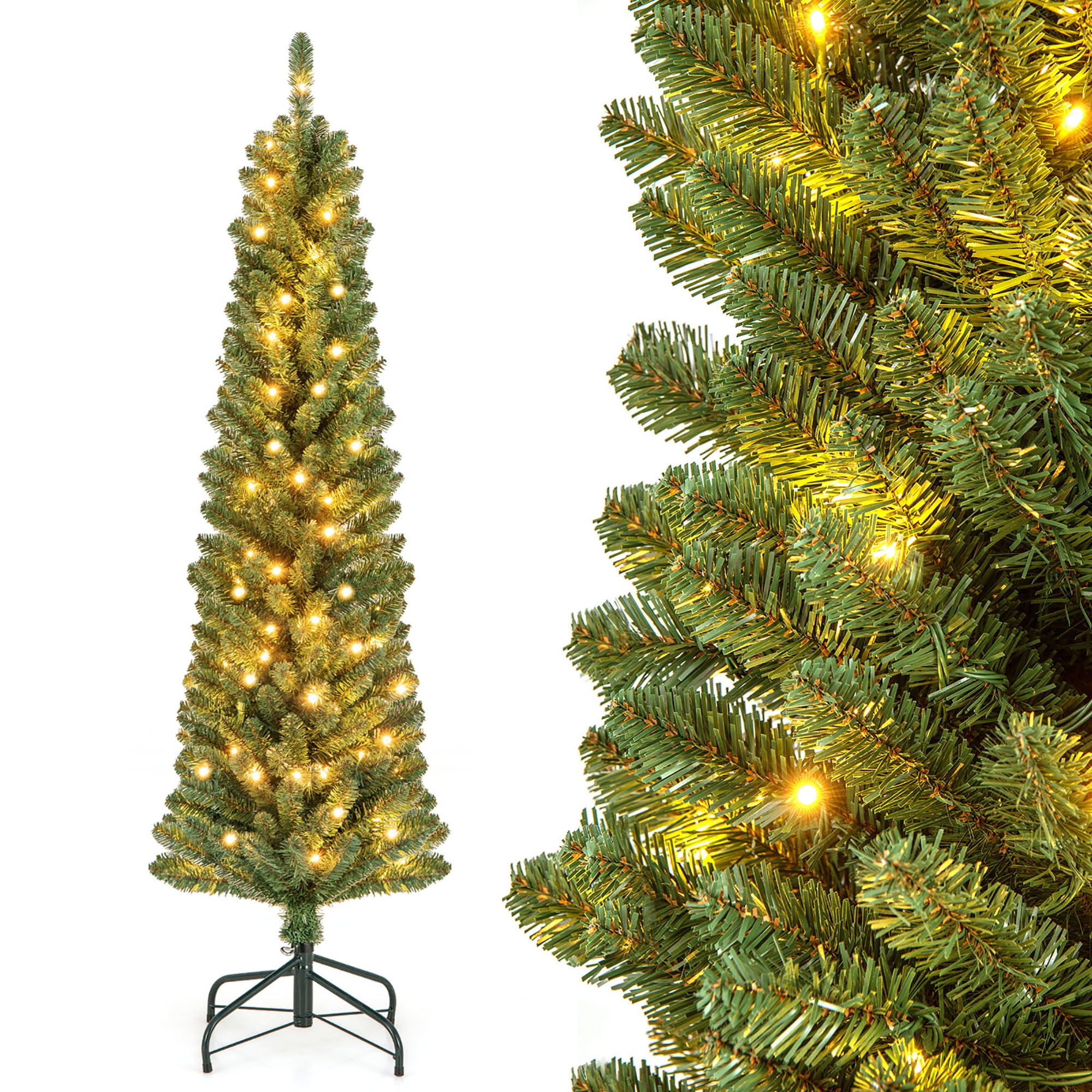 Gymax 5 FT Pencil Christmas Tree w/295 Memory Wire Branch Tips 110 LED ...