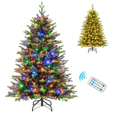 Gymax 6 FT Pre-Lit Snow-Flocked Artificial Christmas Tree Hinged Christmas Tree w/ 1022 Branch ...