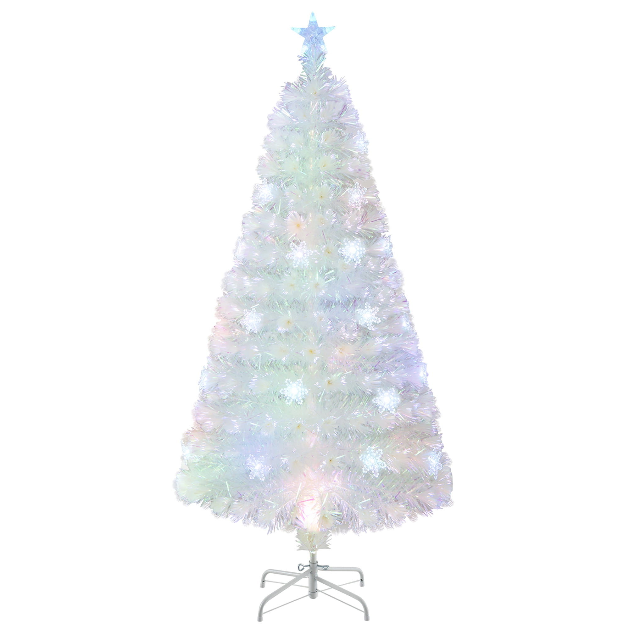 Gymax 5 FT Pre-lit Optical Fiber Christmas Tree White Xmas Tree w/ 24 ...