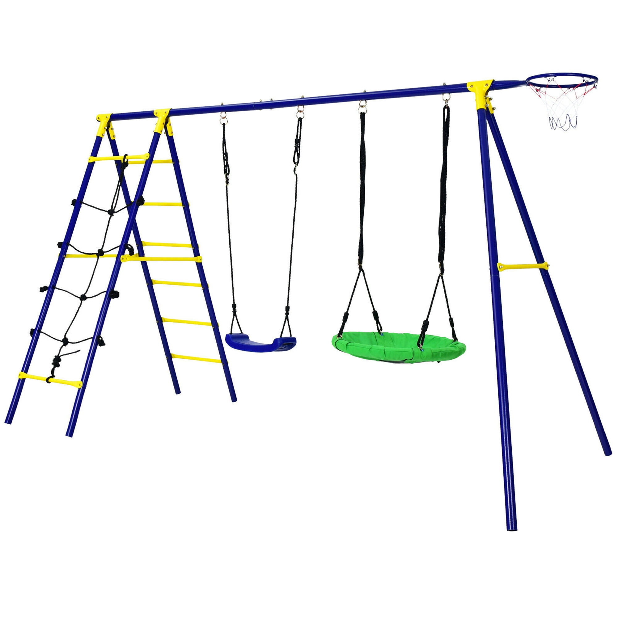 Gymax 5-In-1 Kids Swing Set for Outdoor W/ Heavy Duty Frame Basketball ...