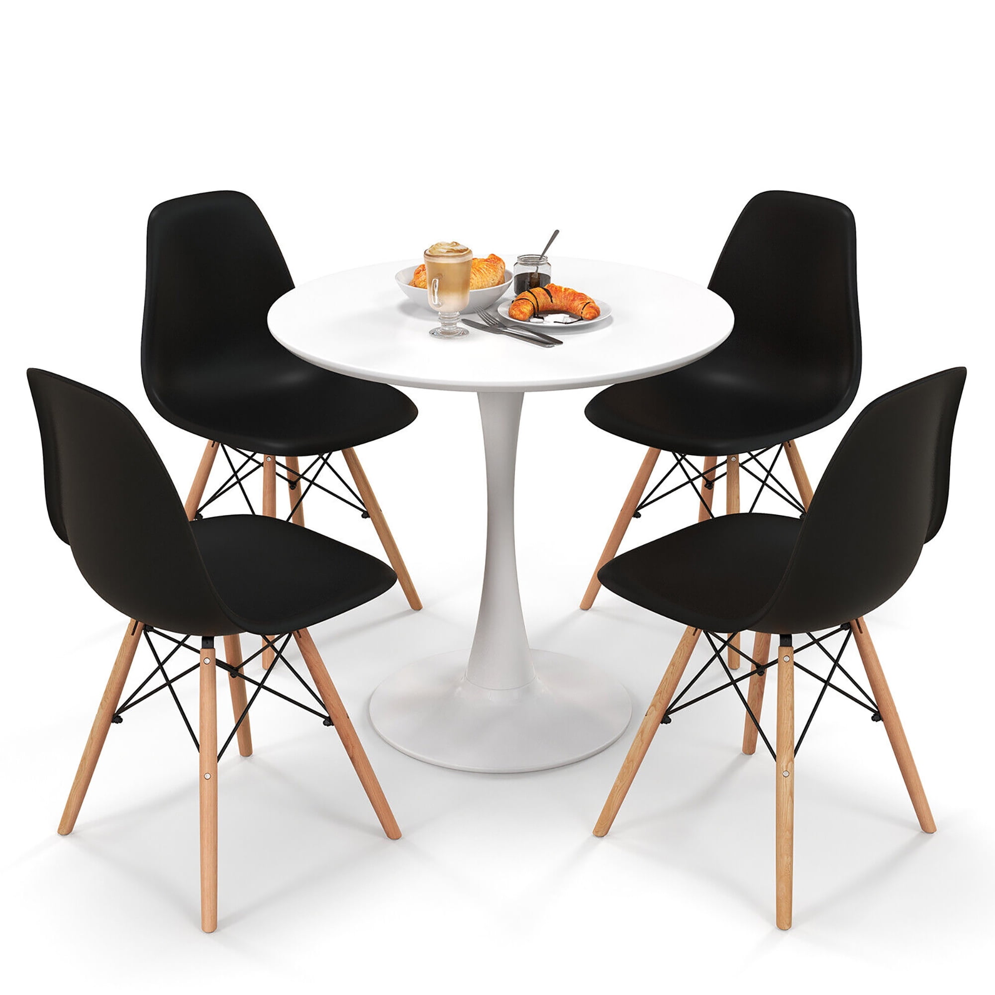 Gymax 5 PCS Dinette Set - Modern Round Dining Table with 4 Chairs for ...