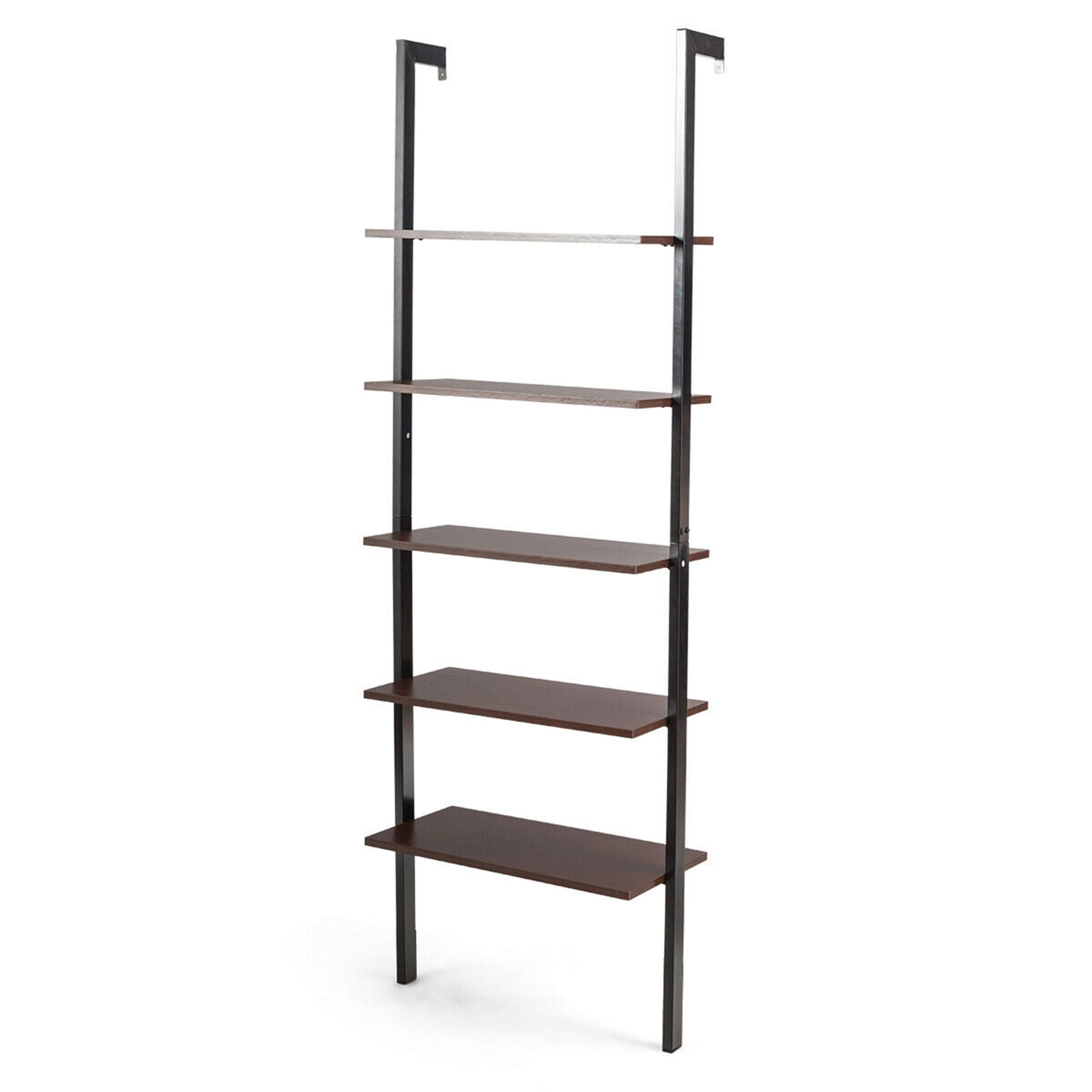 Gymax 5-Tier Ladder Shelf Wood Wall Mounted Display Bookshelf Metal ...