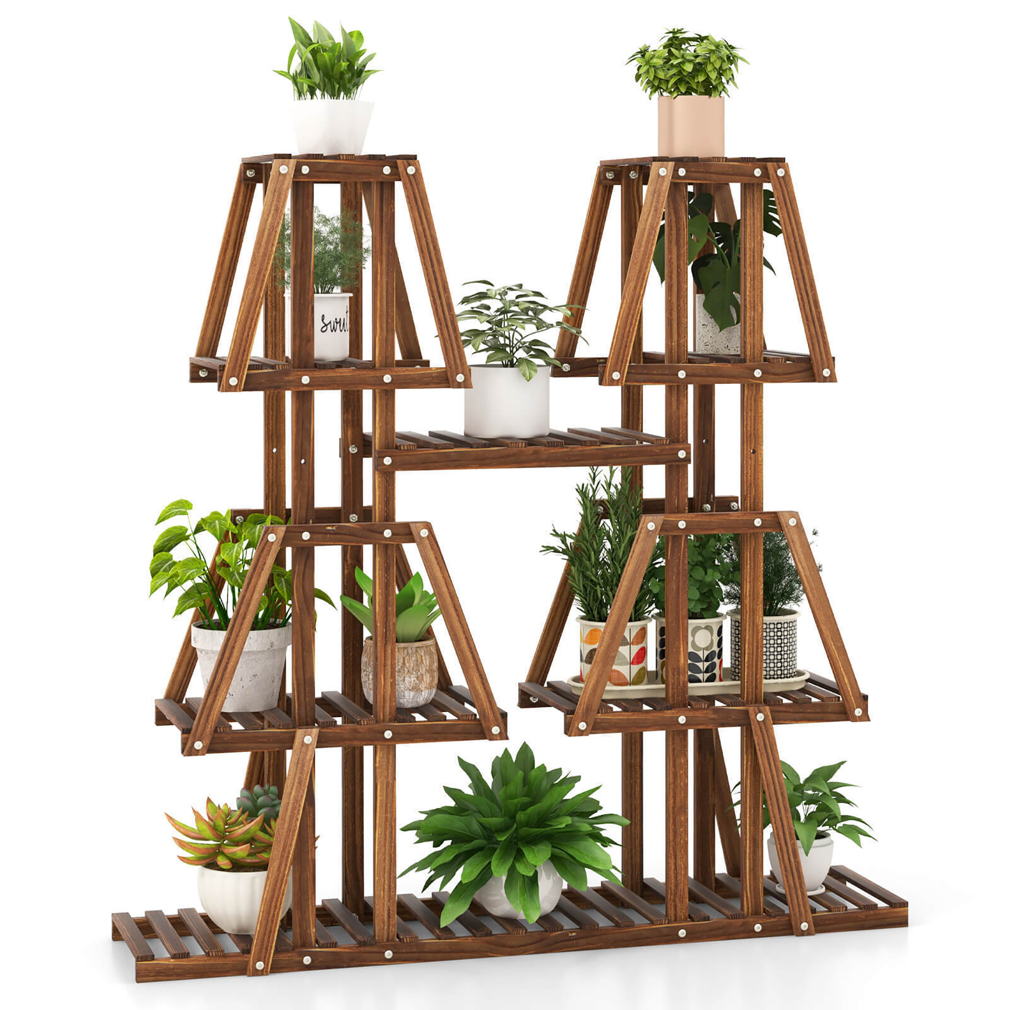 Gymax 5-Tier Wood Plant Stand 10 Pots Plant Display Rack Tall Corner ...