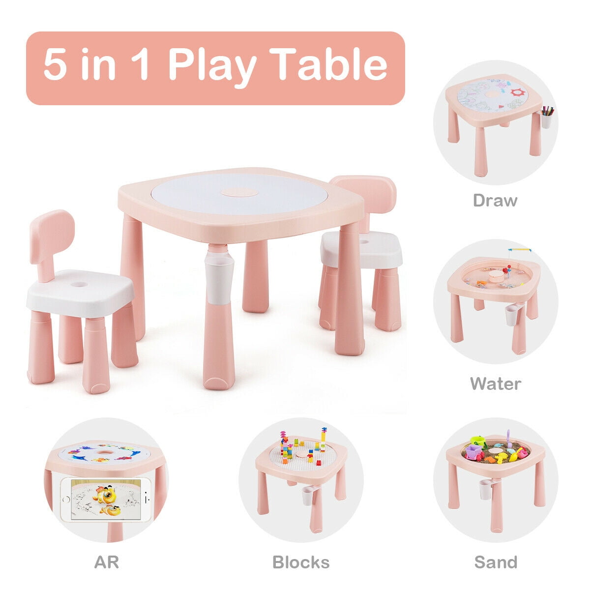 Gymax 5 in 1 Compatible Activity AR Table Set Kids Smart Desk & 2 ...