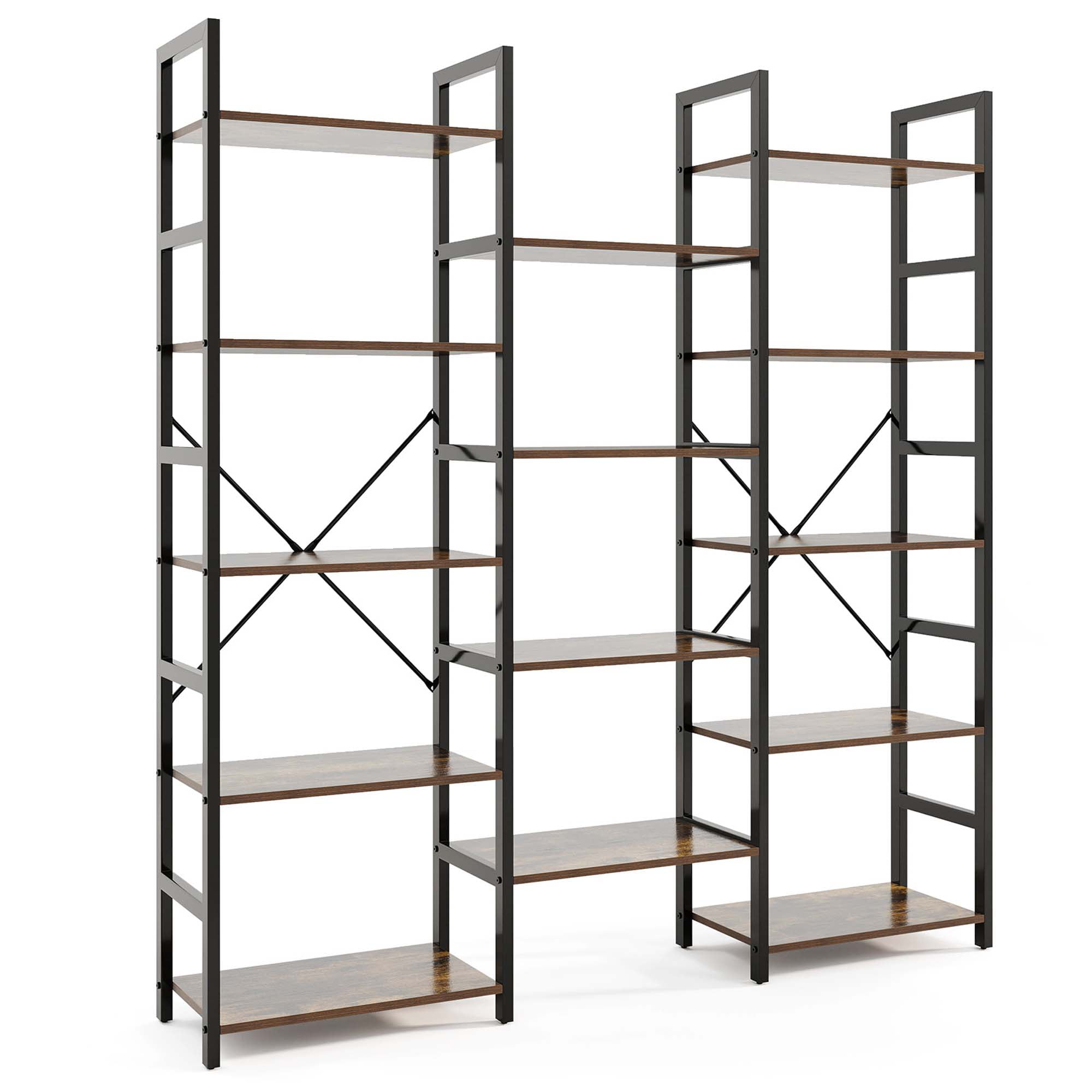 Gymax 5-tier Industrial Bookshelf Heavy-duty Metal Frame Bookcases w ...
