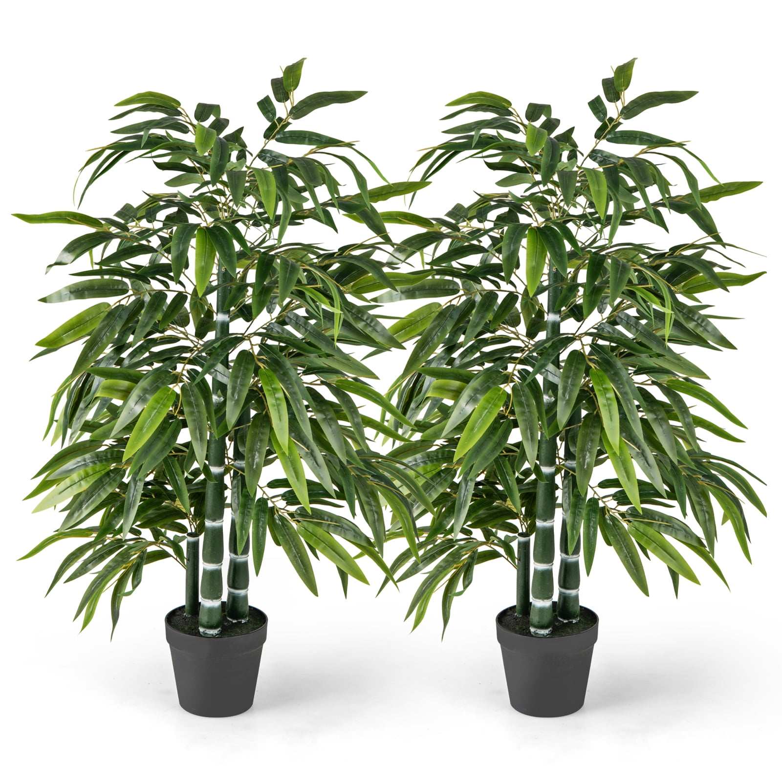 Gymax 50'' Tall Artificial Potted Tree w/3 PE Bamboo Trunk Flush Leaves ...