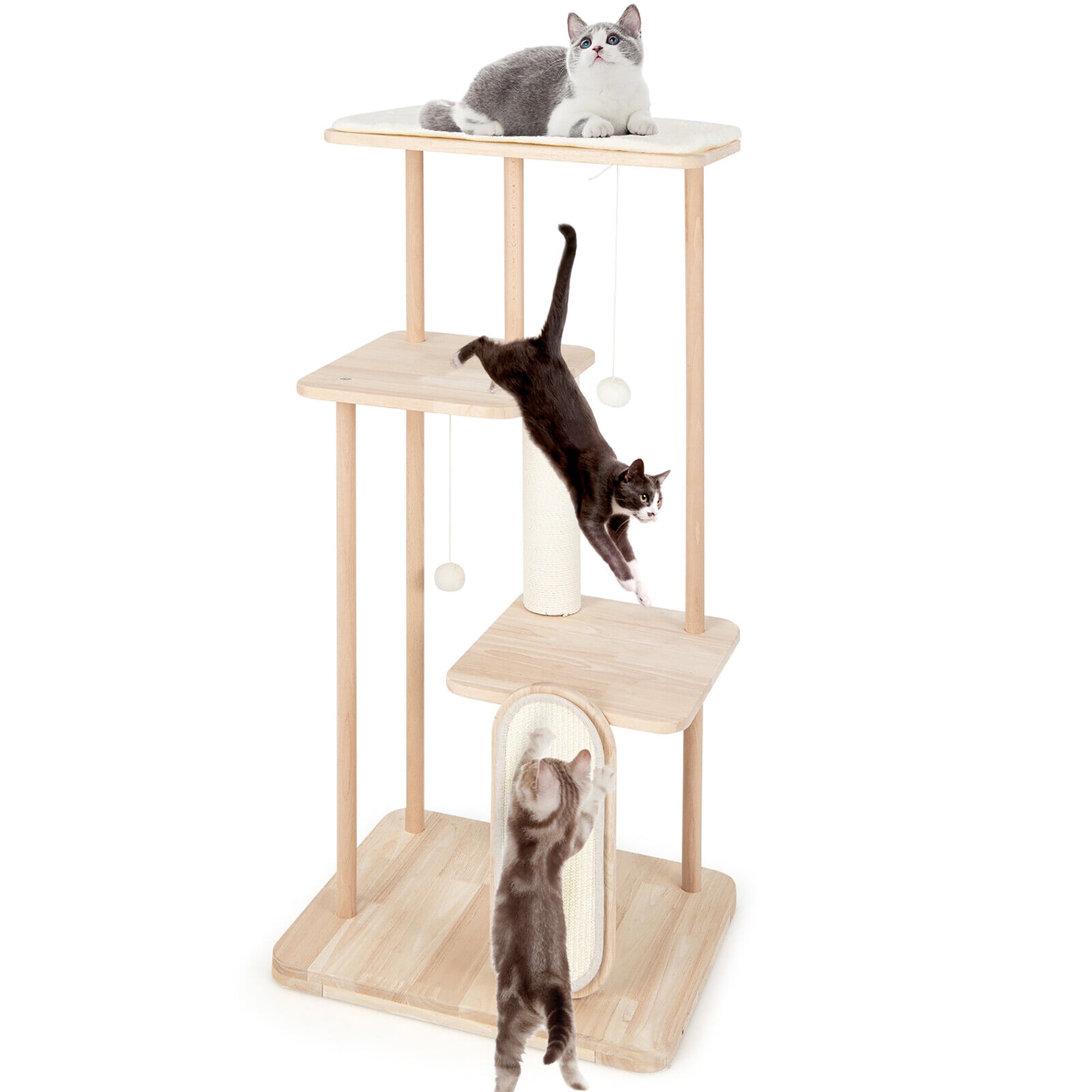 Gymax 50'' Tall Solid Wood Cat Tree w/ Oak Frame & Beech Post ...