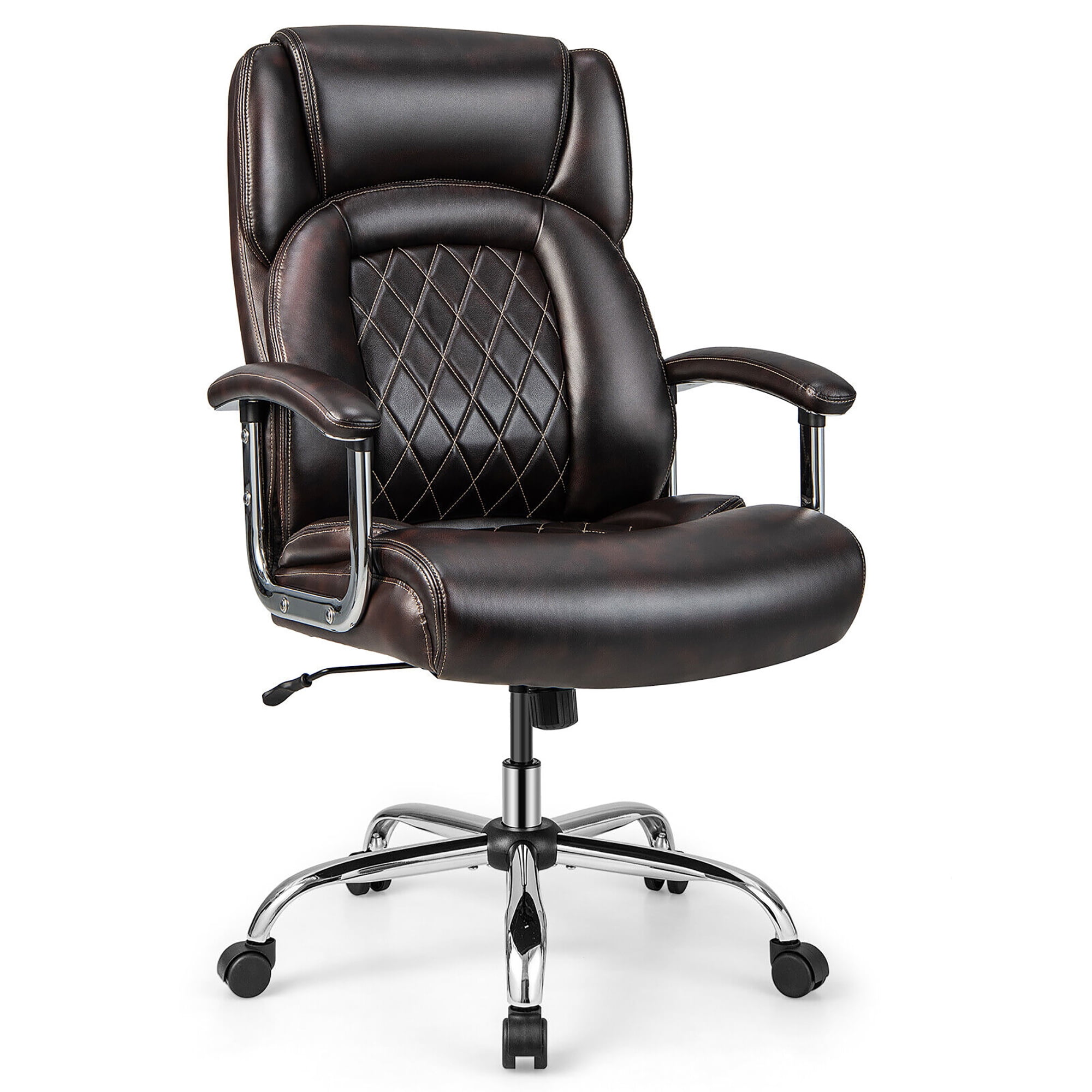 Gymax Ergonomic XL Leather Office Chair for Long Hours, Comfy Home Plus ...
