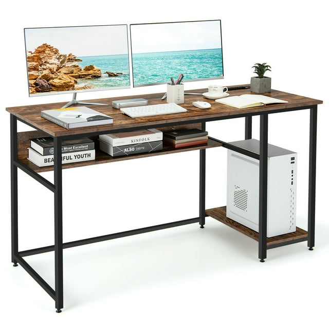 Gymax 55'' Built-in Storage Computer Desk with Power Outlets & USB ...