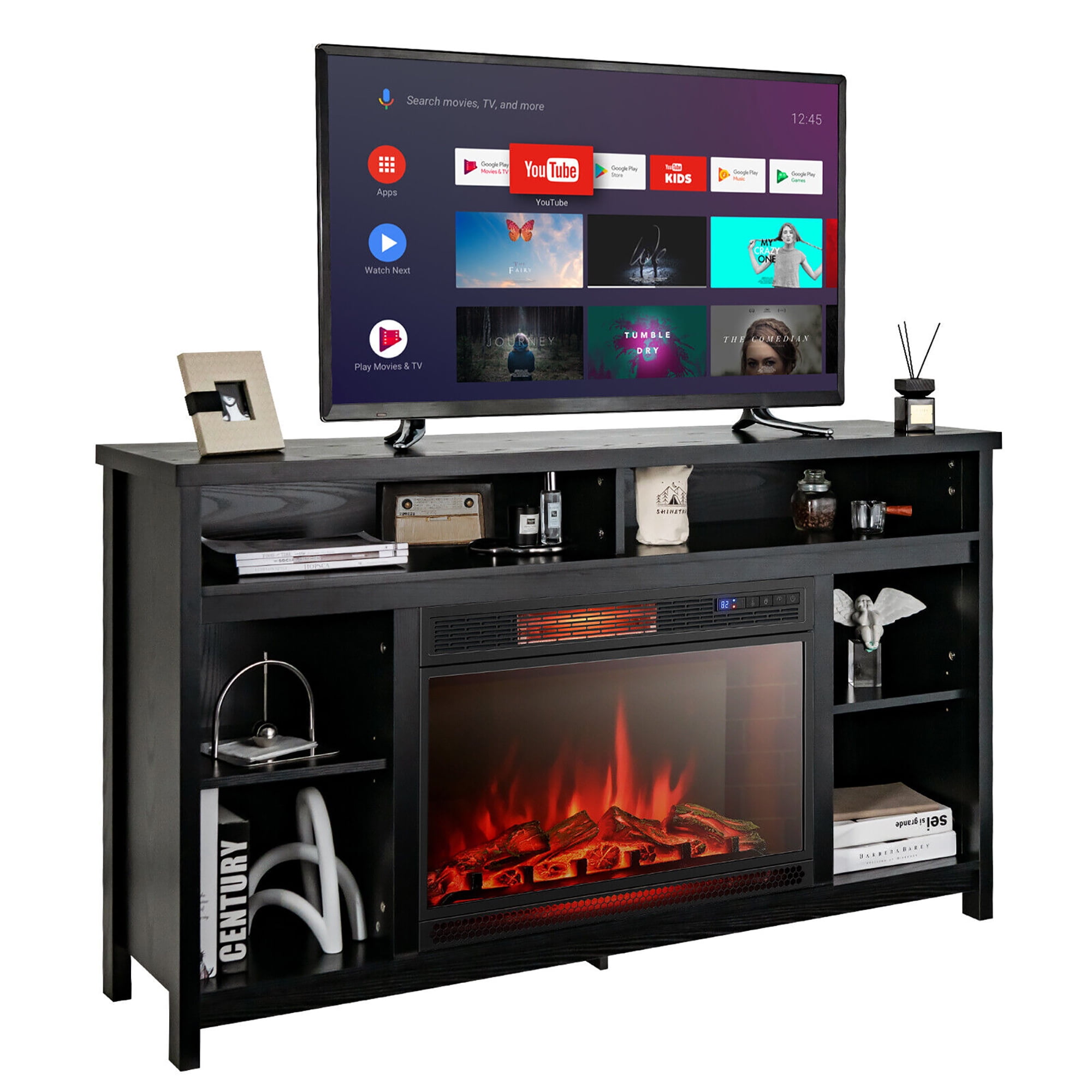 Gymax 58'' Fireplace TV Stand with Electric Media Insert, Center Heater ...