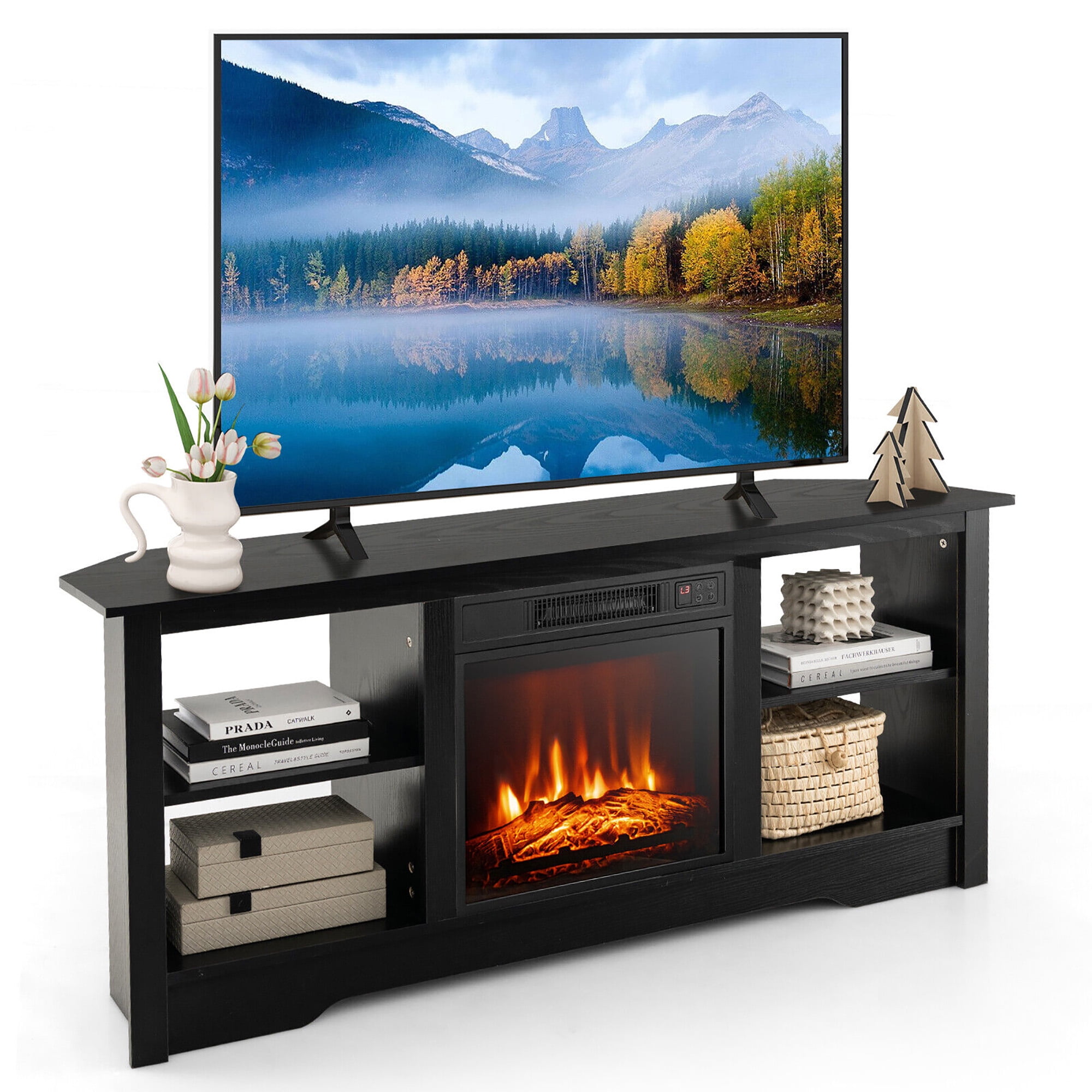 Gymax 58'' Fireplace TV Stand w/ 18'' 1400W Electric Fireplace ...
