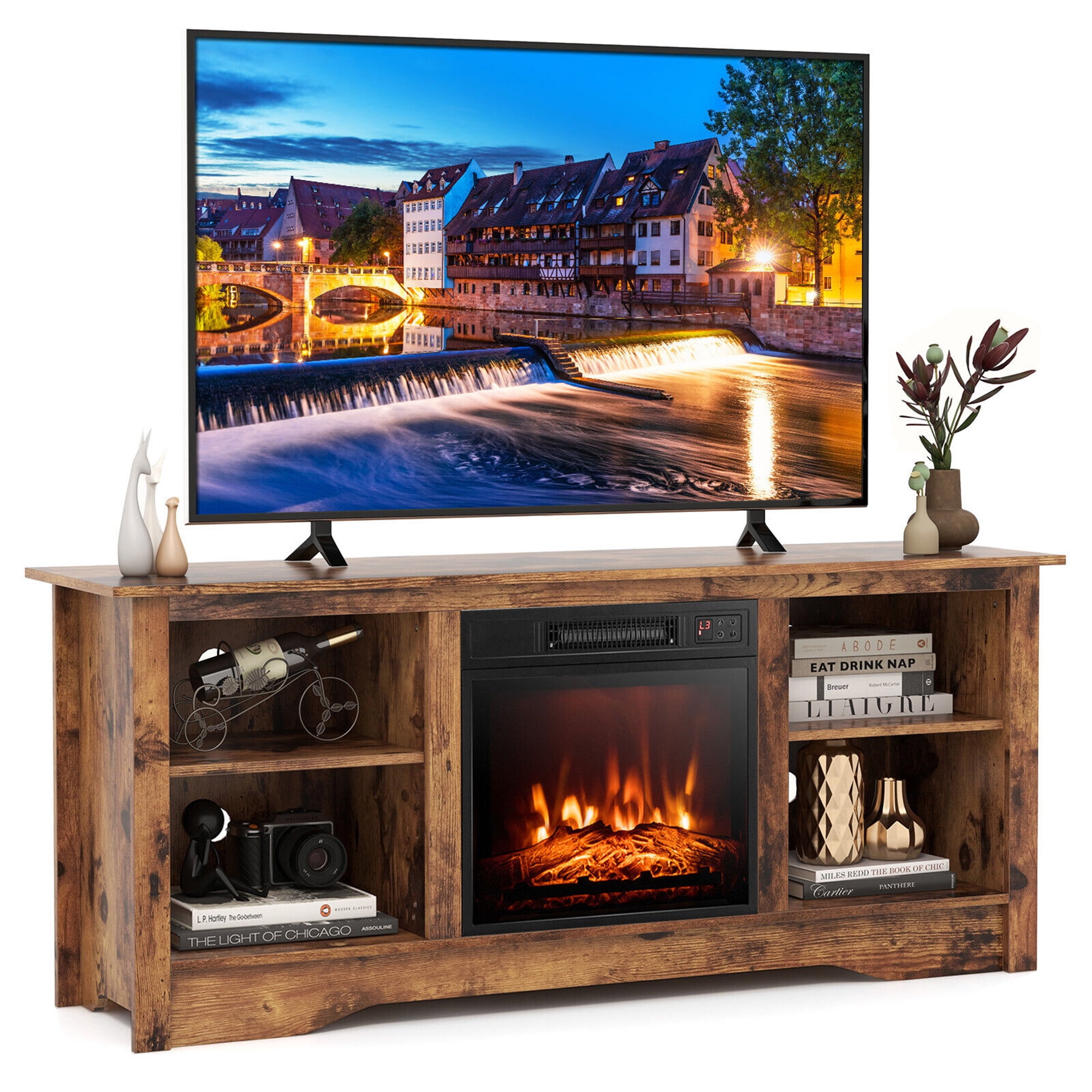Gymax 58'' TV Stand w/18'' Electric Fireplace Heater, Adjustable ...
