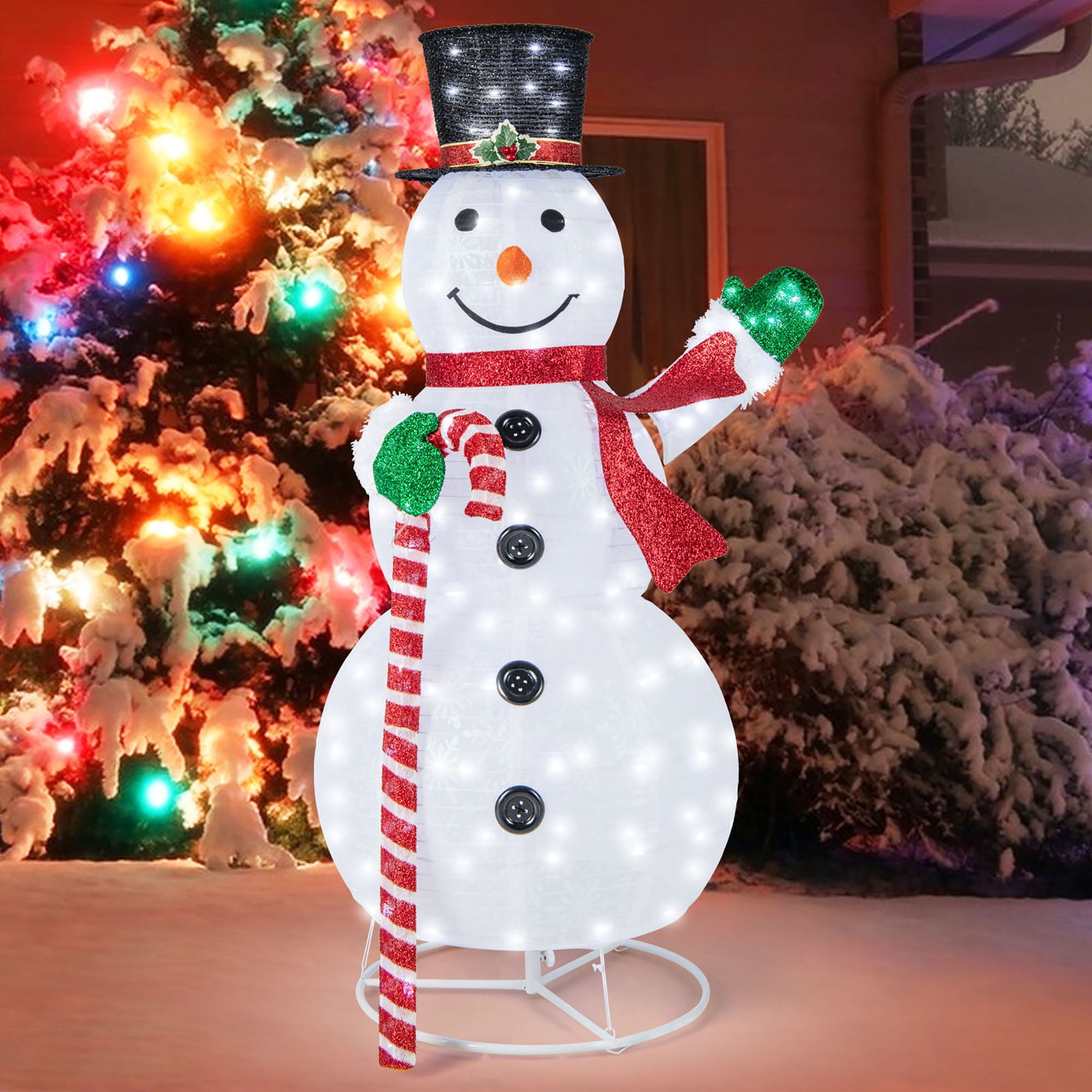 Gymax 5FT Lighted Christmas Snowman Outdoor Pop-up Snow Man w/ LED ...