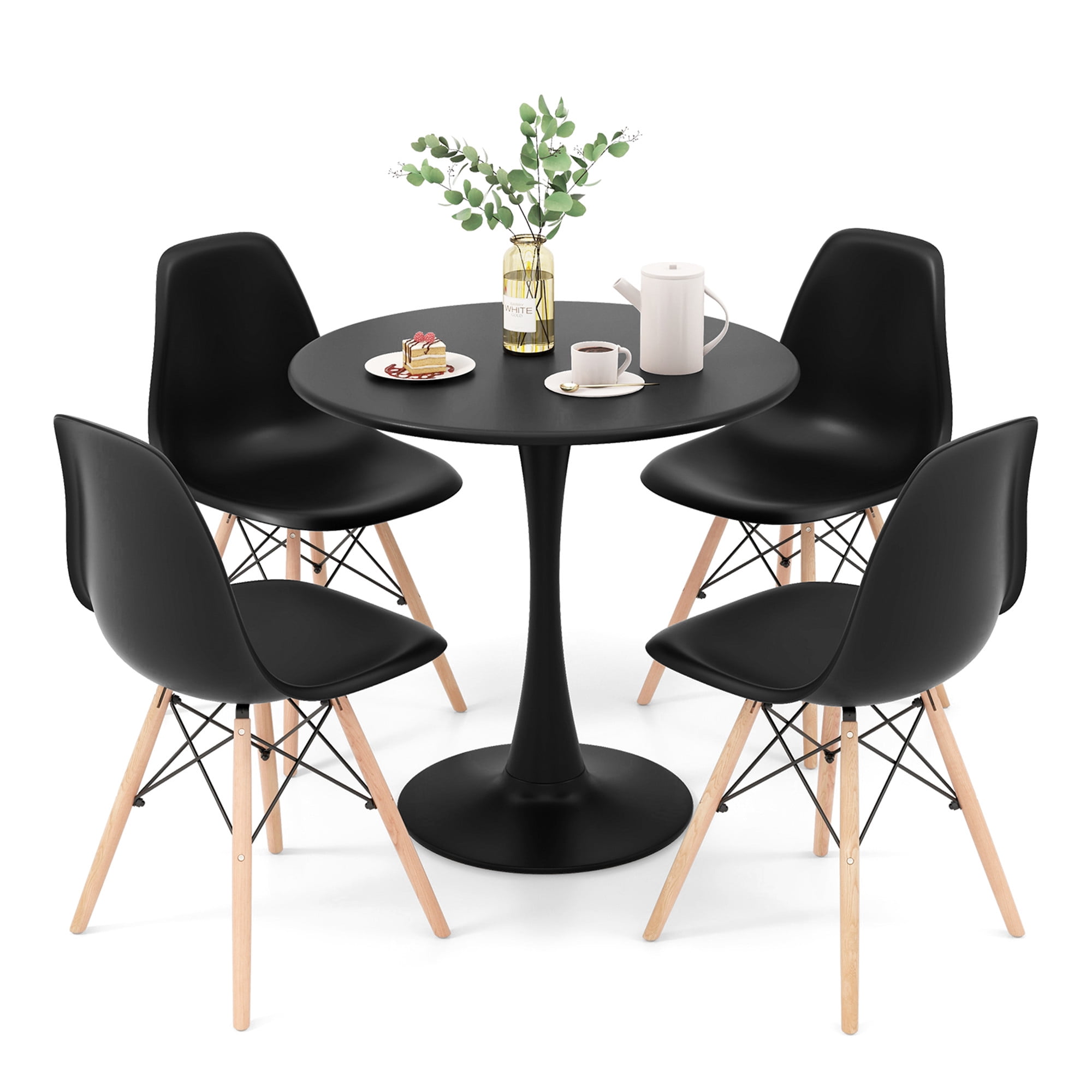 Gymax 5PCS Dining Set Modern Round Dining Table 4 Chairs for Small ...