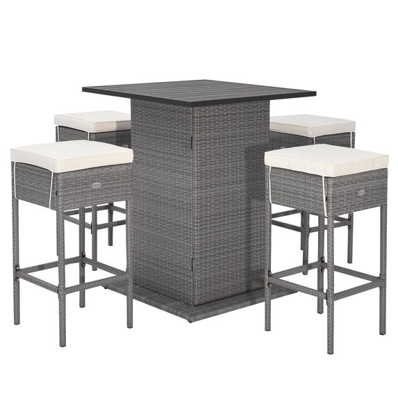 Gymax 5PCS Wicker Bar Table Set w/ Hidden Storage Shelves Bar Table ...